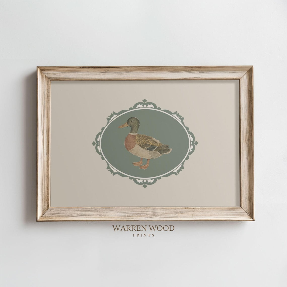 Vintage Duck Badge Print, Rustic Sage Green Wall Art, Country Cabin ...