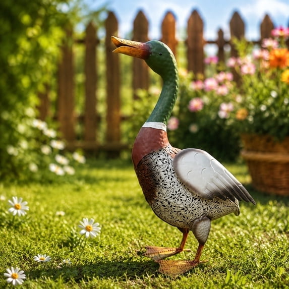 Vintage Duck Figurine, Wrought Iron Patio Pond Decor, Lifelike Bird ...