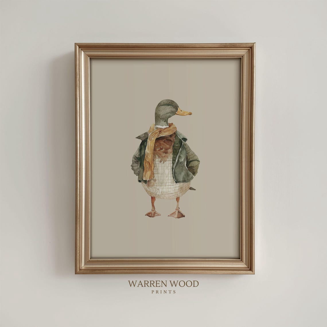 Vintage Duck In Jacket Print, Neutral Farmhouse Wall Art, Sage Green ...