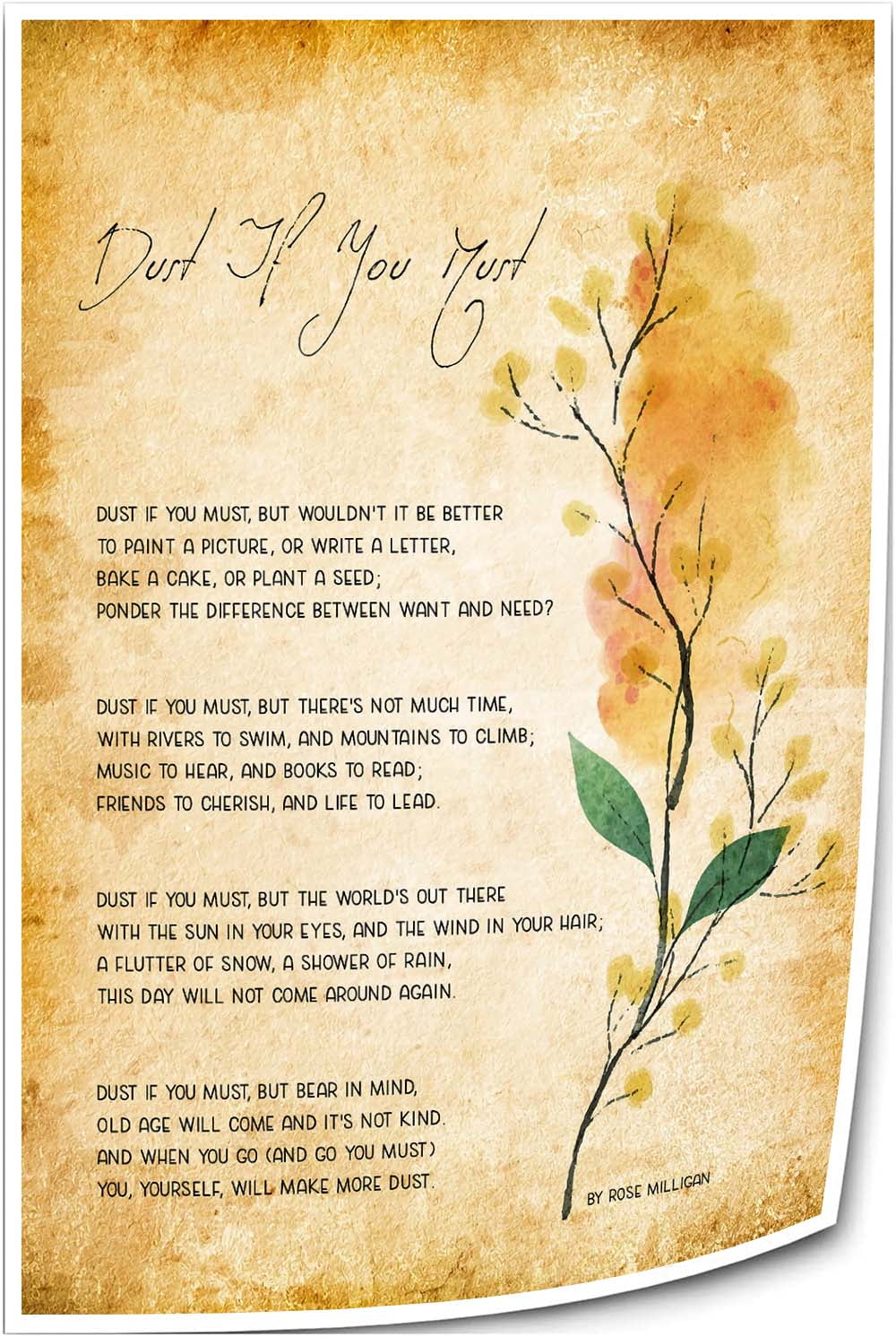 Vintage Dust If You Must Poem Poster Rose Milligan Quotes Wall Art ...