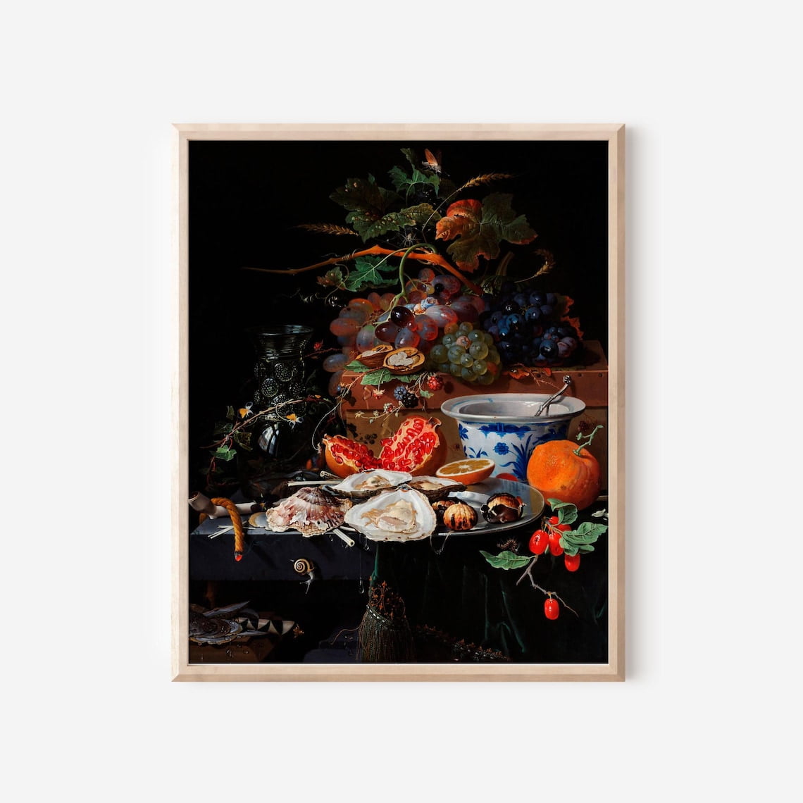 Vintage Dutch Still Life Art Poster Fruit & Oysters, Baroque Kitchen ...