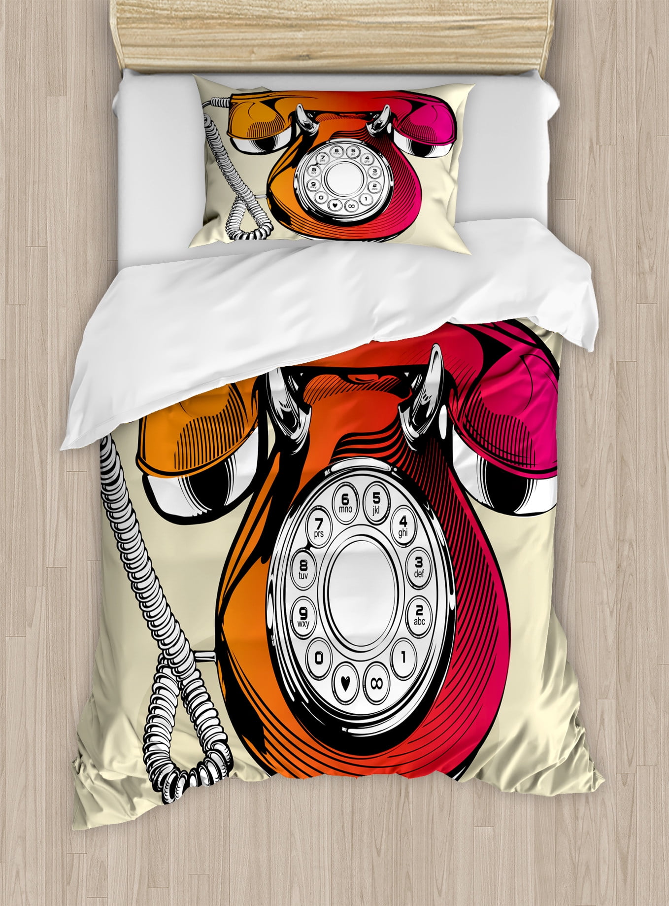 Vintage Duvet Cover Set, Illustration of a Classic Retro Telephone with ...