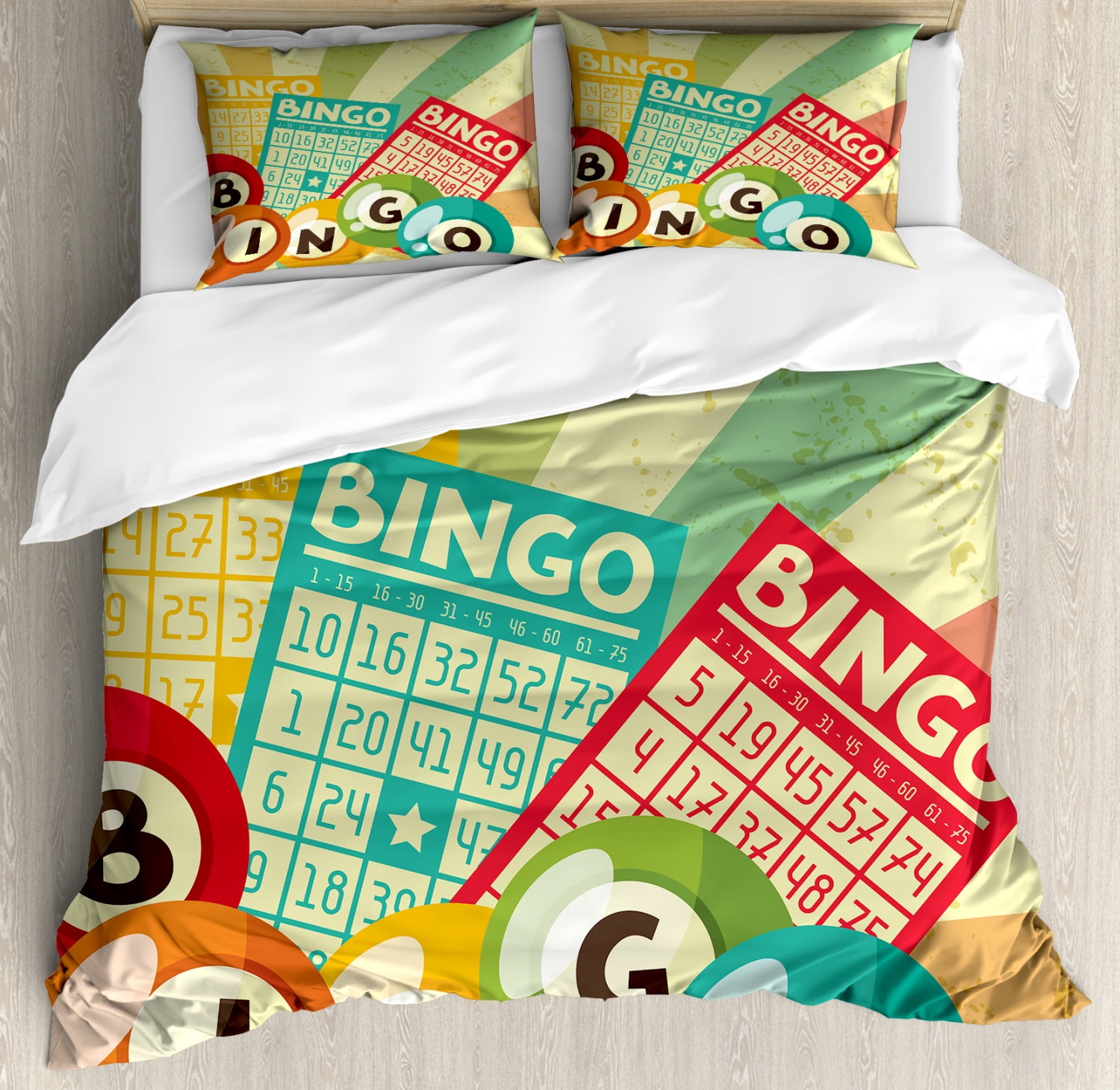Vintage Duvet Cover Set King Size, Bingo Game with Ball and Cards Pop ...