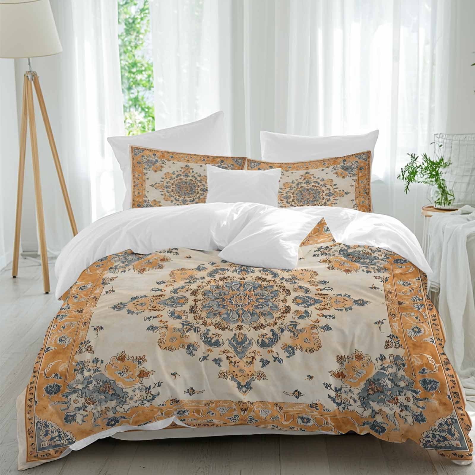 Vintage Duvet Cover Set King Size, Boho Floral Vintage Ethnic Distress ...