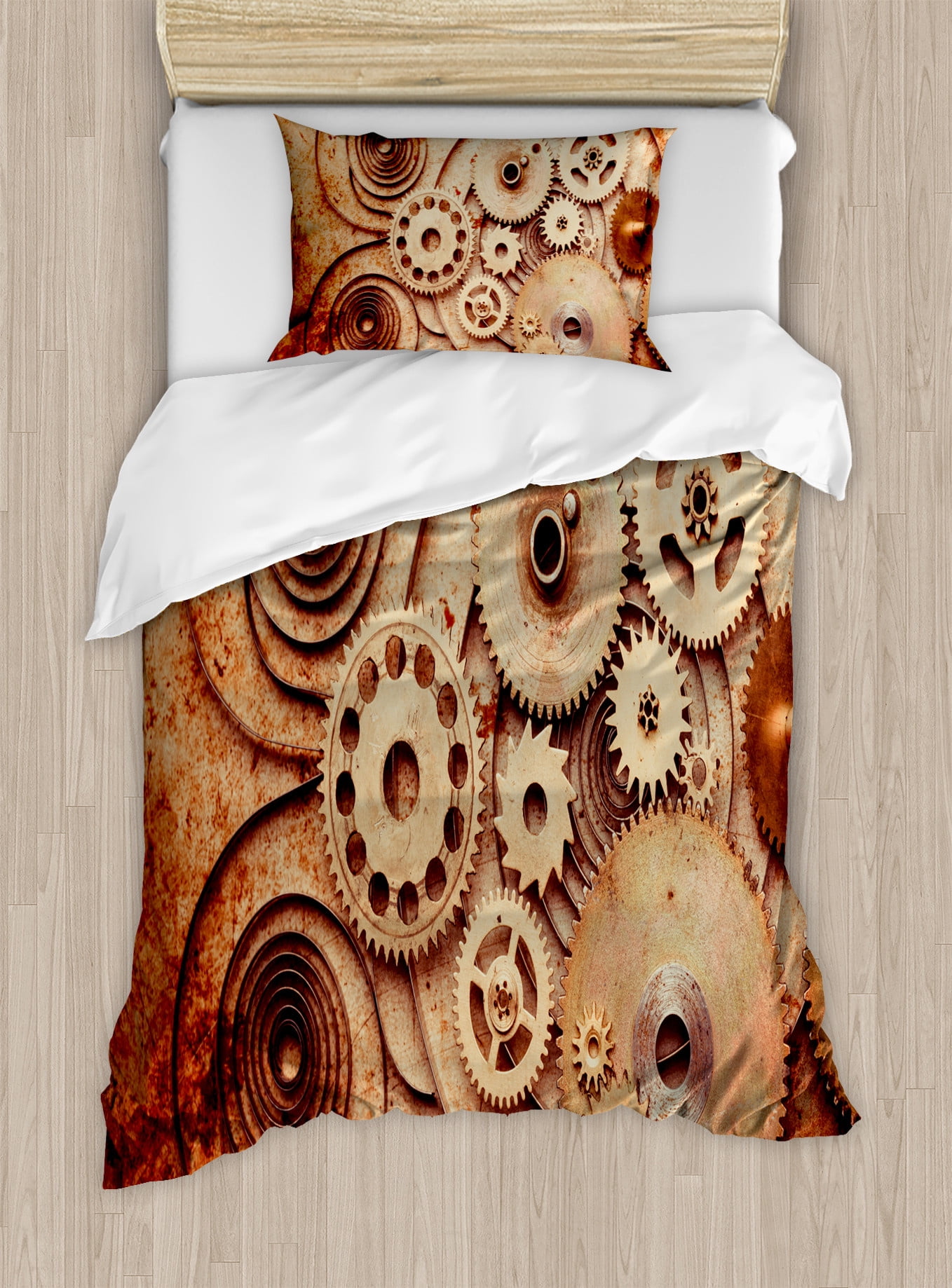 Vintage Duvet Cover Set, Mechanical Clocks Details Old Rusty Look ...