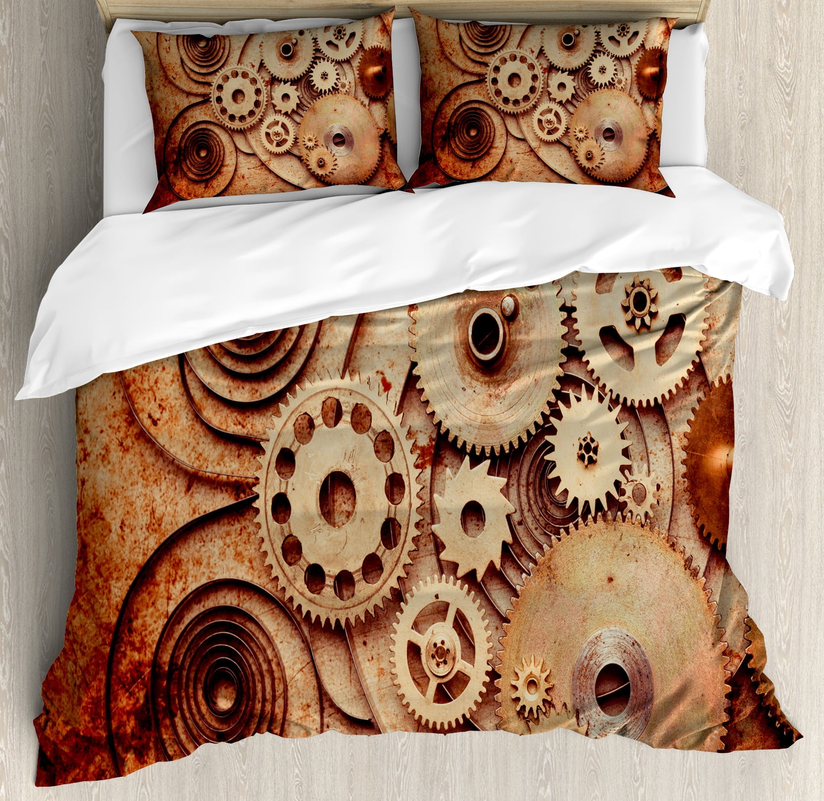 Vintage Duvet Cover Set, Mechanical Clocks Details Old Rusty Look ...