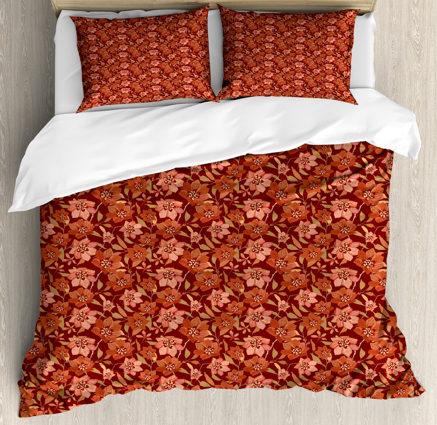 Vintage Duvet Cover Set, Nostalgic Pattern of Spring Flowers and Leaves ...