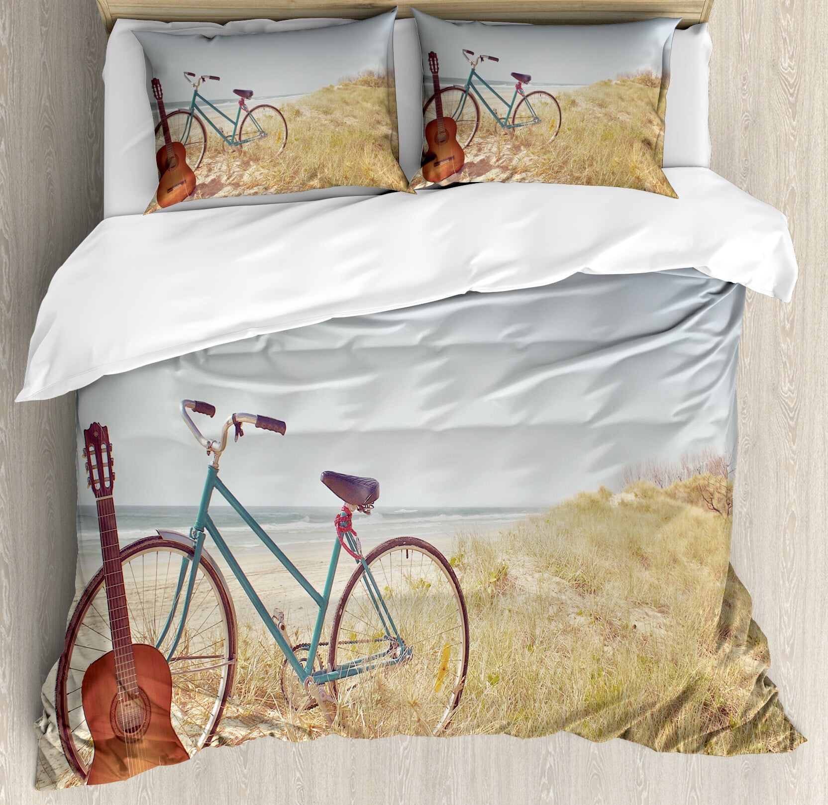 Vintage Duvet Cover Set, Old Guitard a Vintage Bike Standing in the ...