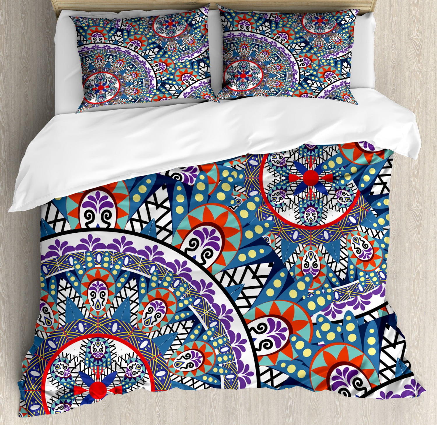 Vintage Duvet Cover Set Queen Size, Abstract Graphic Ornamental Hand ...