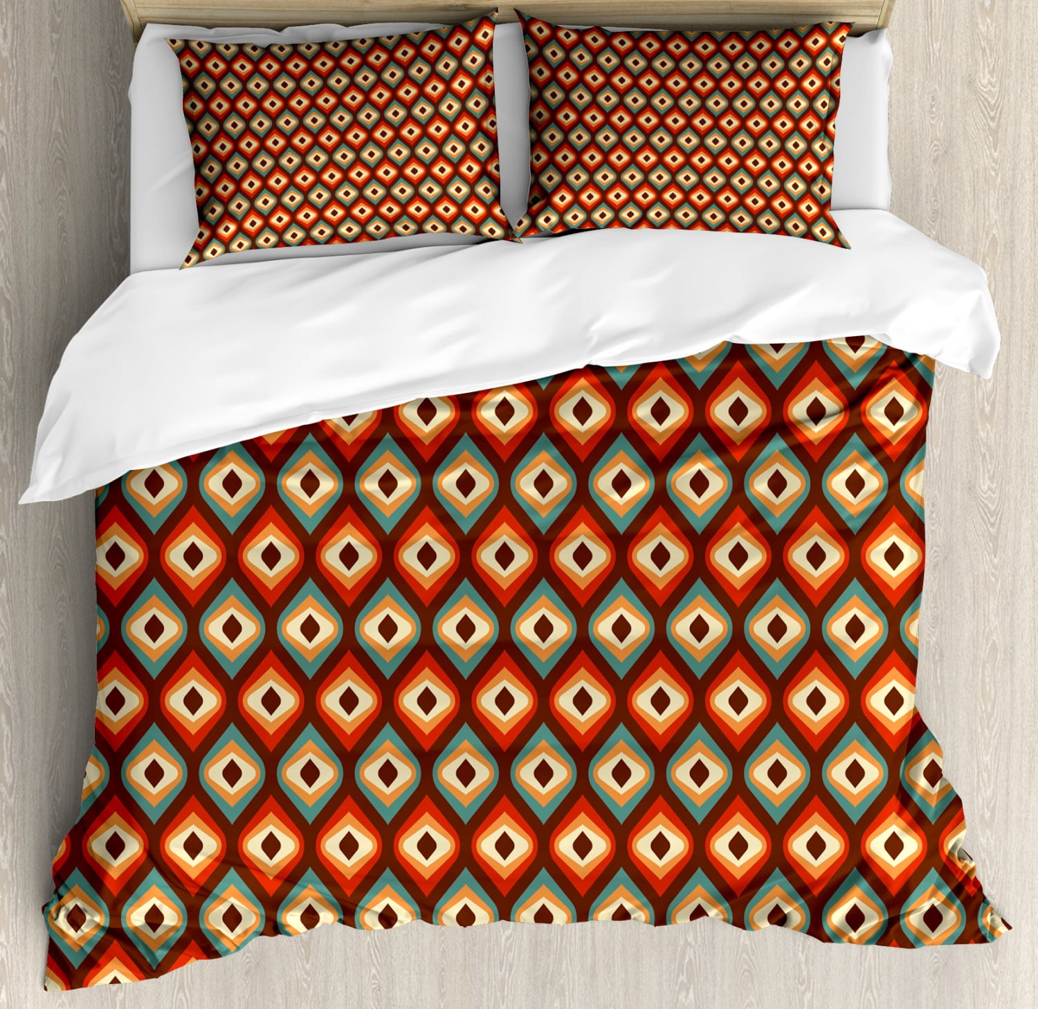 Vintage Duvet Cover Set, Funky Unusual Shapes in Vibrant Colors Oval ...