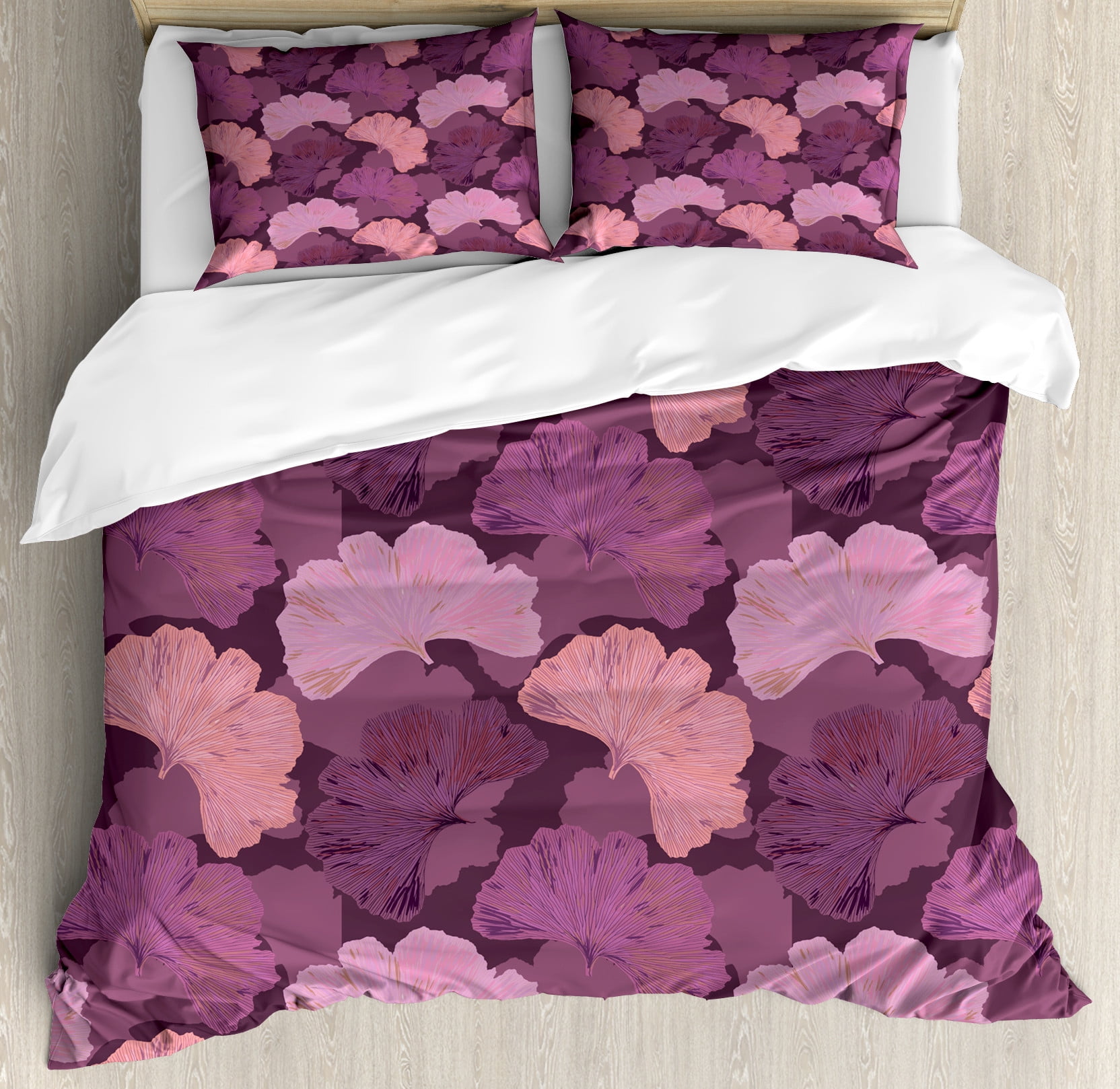 Vintage Duvet Cover Set, Repetitive Design of Plantation Organic Ginkgo ...