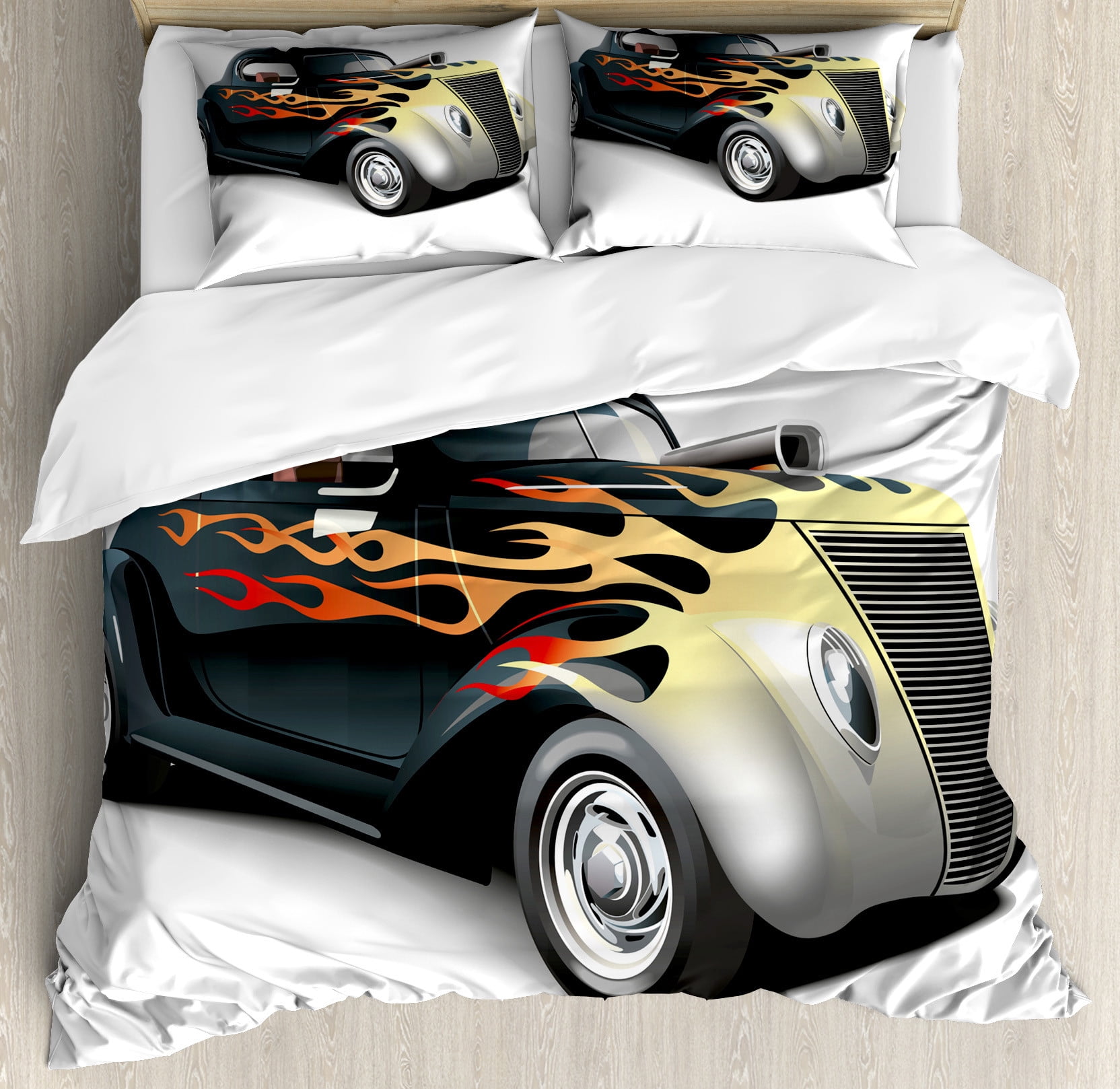 Vintage Duvet Cover Set, Retro 40s Drag Car with Ombre Print Art ...