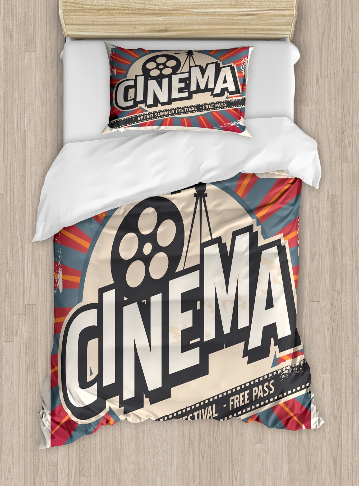 Vintage Duvet Cover Set, Retro Cinema Movie Vintage Paper Texture ...