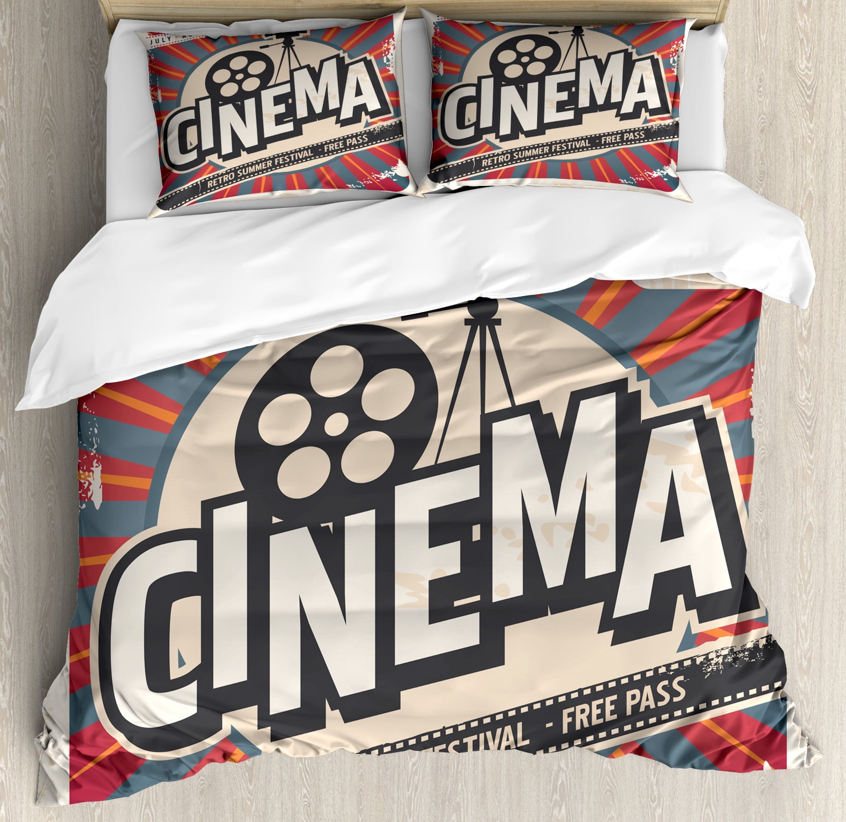 Vintage Duvet Cover Set, Retro Cinema Movie Vintage Paper Texture ...