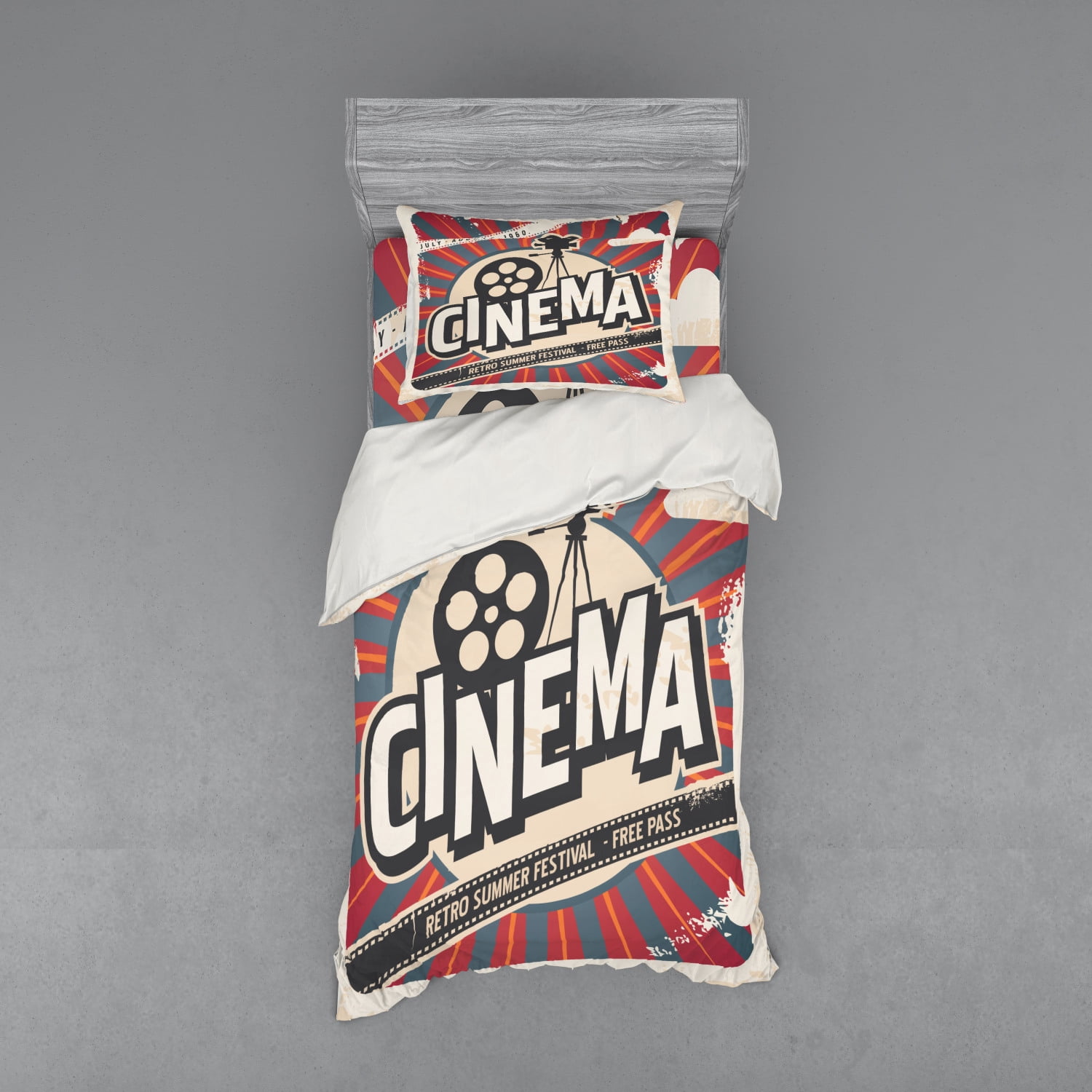 Vintage Duvet Cover Set, Retro Cinema Movie Vintage Paper Texture ...