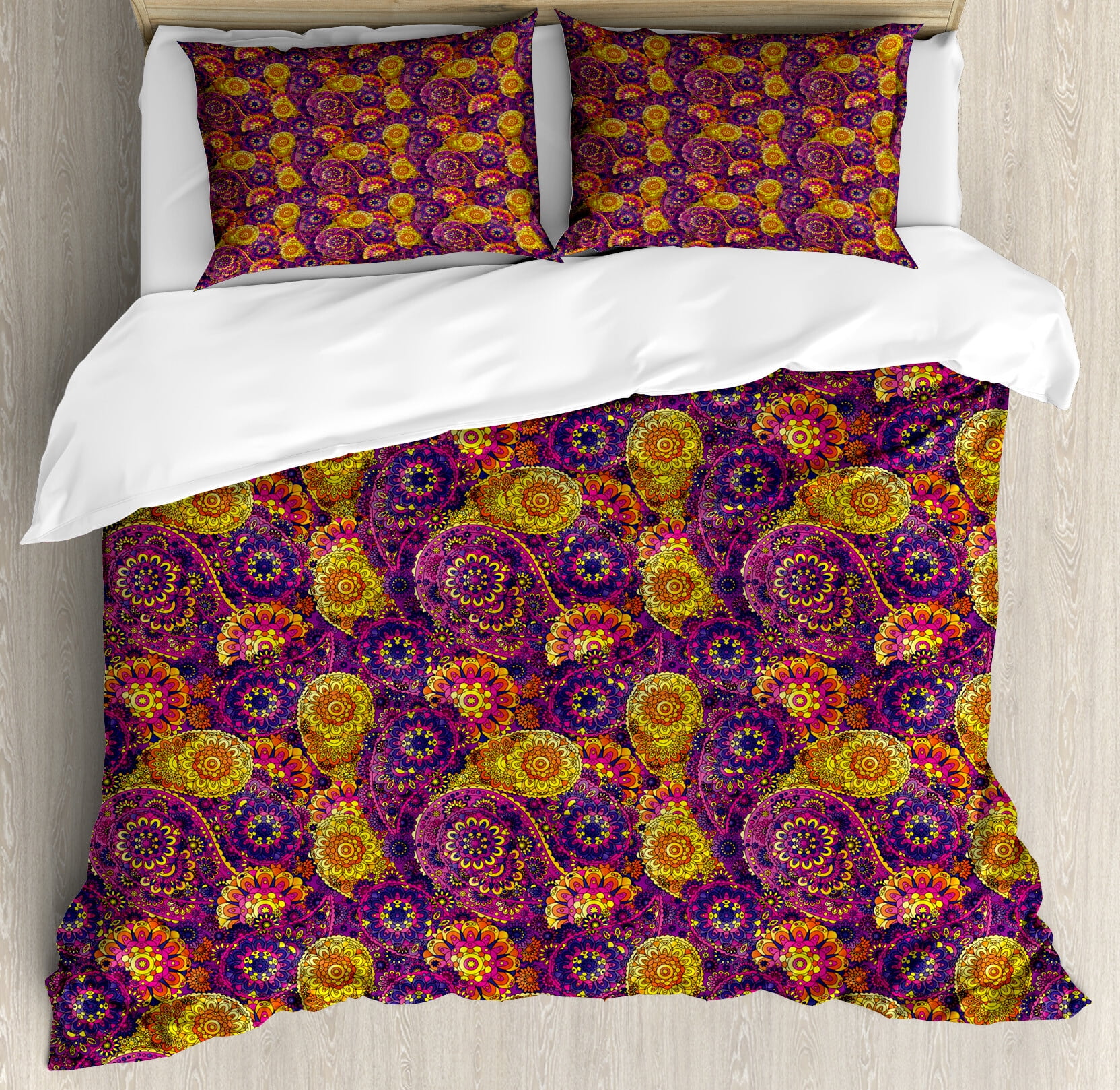 Vintage Duvet Cover Set, Traditional Paisley Motifs Pattern Oriental ...