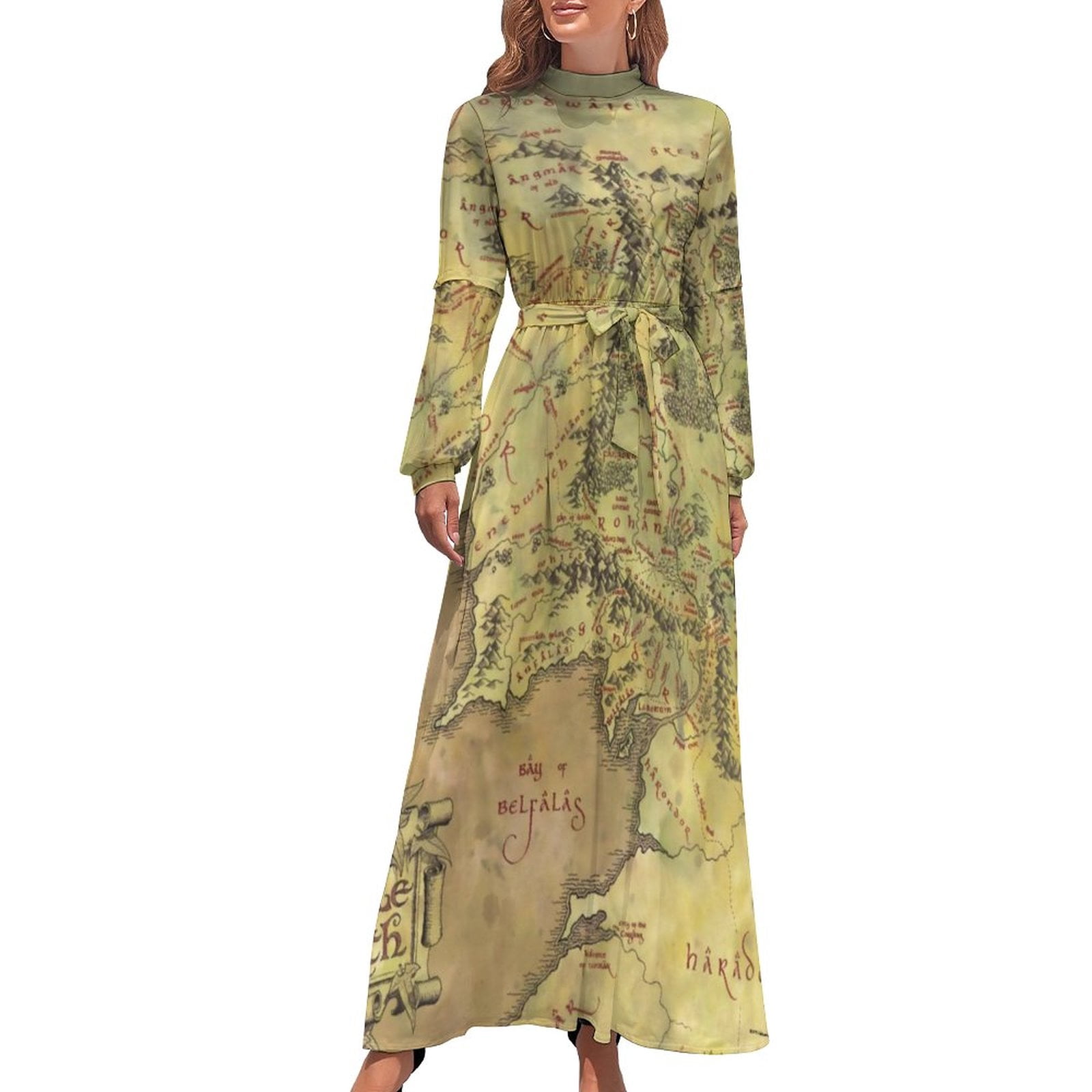 Vintage Earth Map Dress High Waist Vintage Anitque Graphic Boho Beach ...