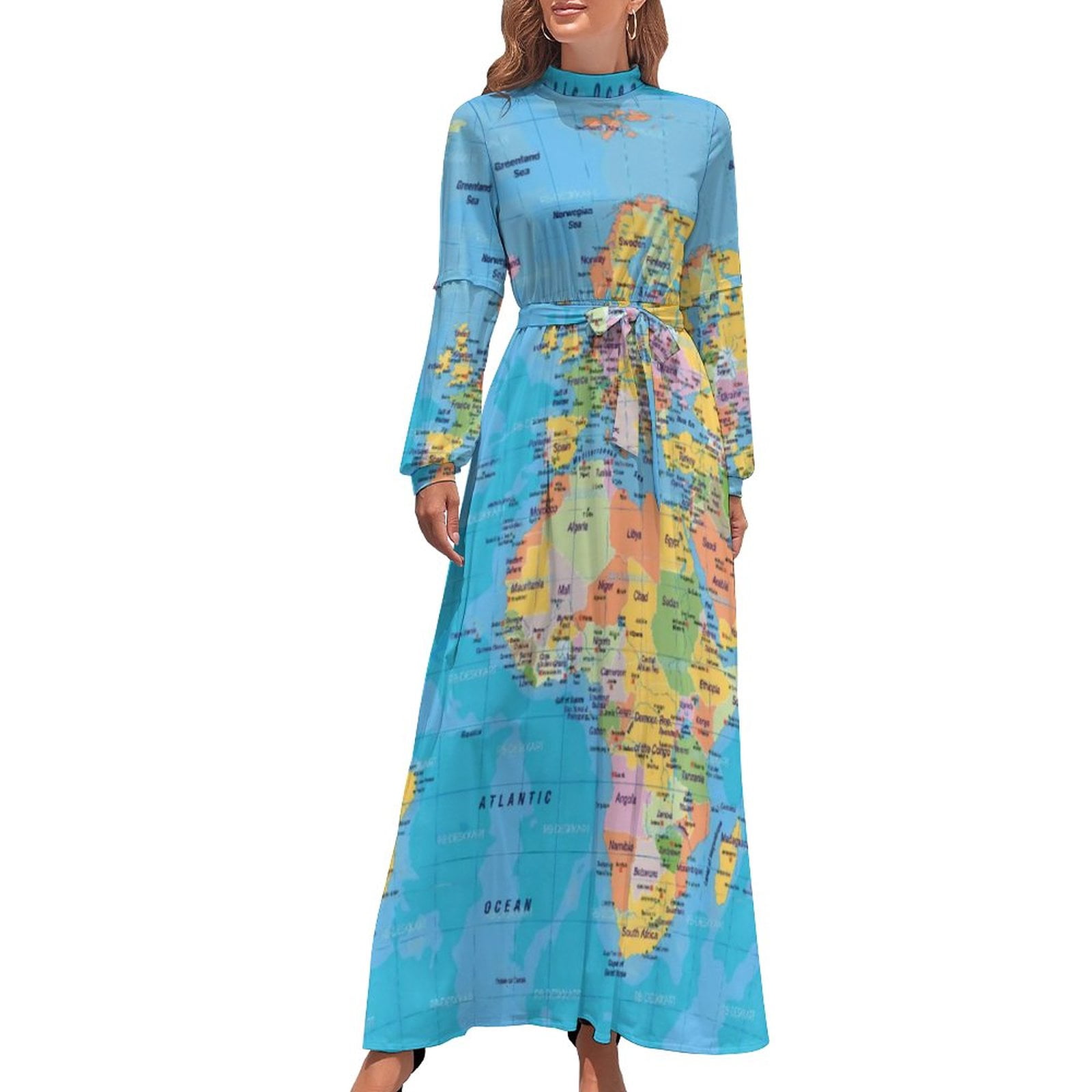 Vintage Earth Map Dress High Waist Vintage Anitque Graphic Boho Beach ...