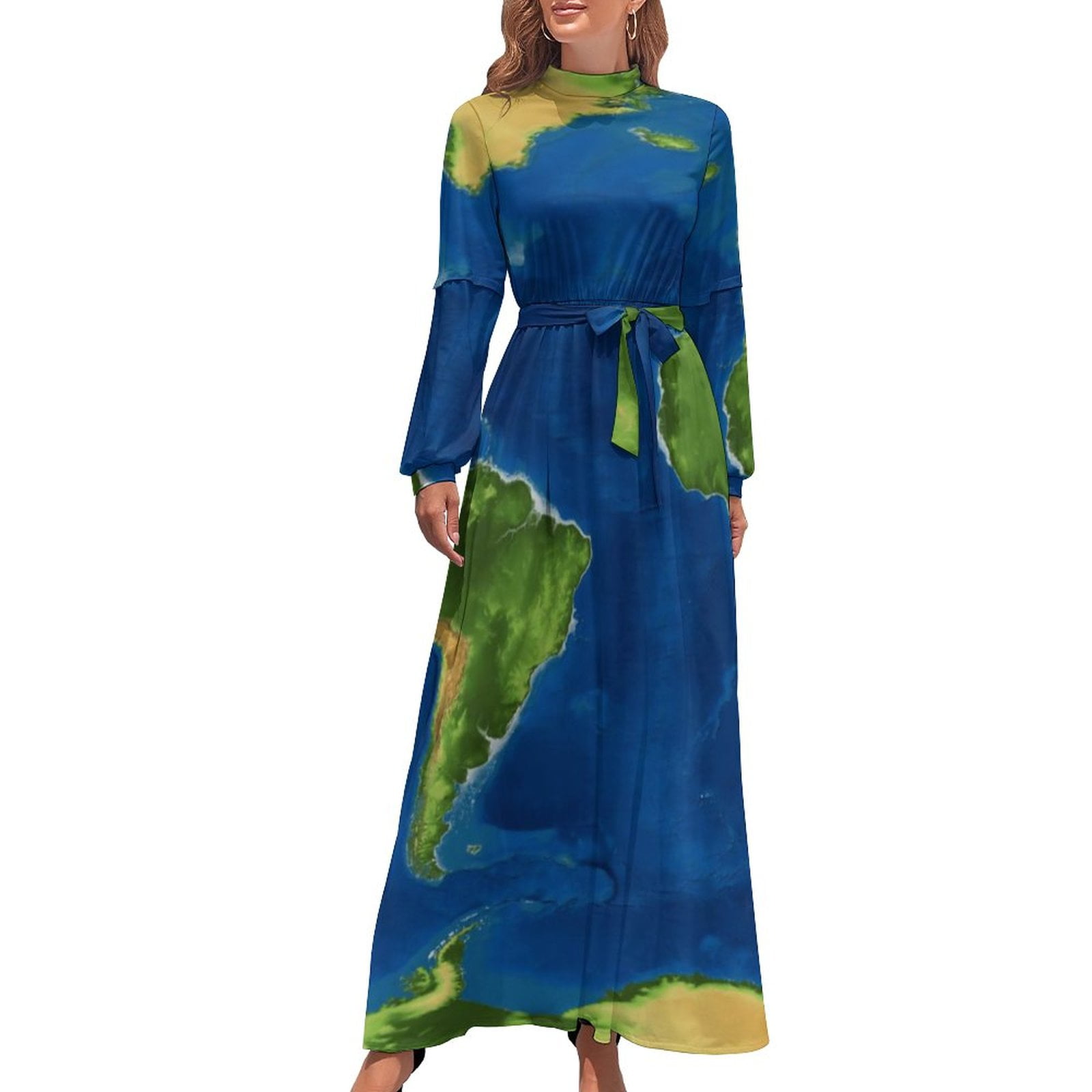 Vintage Earth Map Dress High Waist Vintage Anitque Graphic Boho Beach ...
