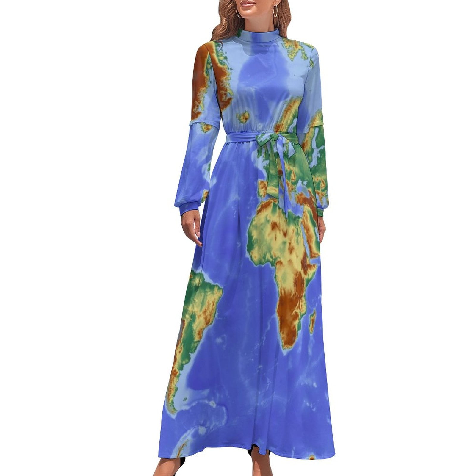Vintage Earth Map Dress High Waist Vintage Anitque Graphic Boho Beach ...