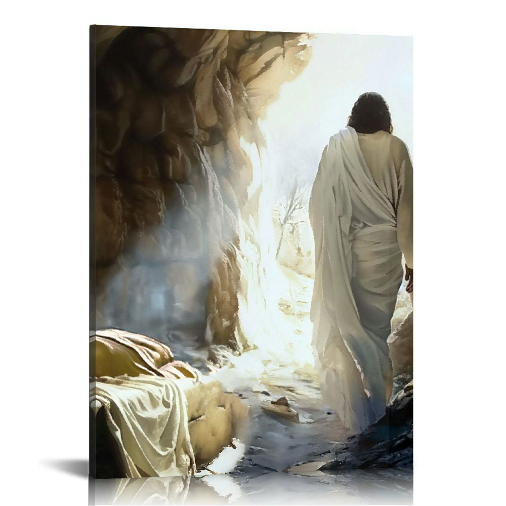 Vintage Easter Christian Jesus Wall Art Jesus Leaves the Tomb Canvas Painting Resurrected Savior ...