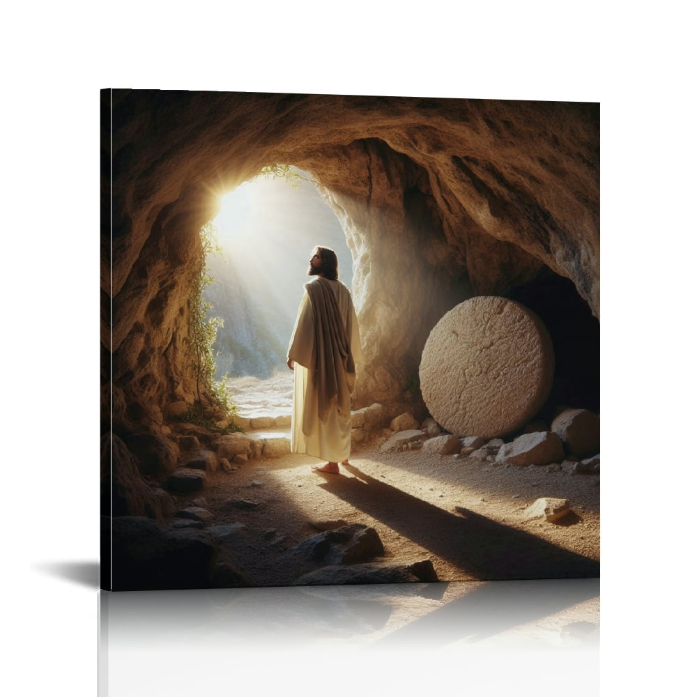 Vintage Easter Christian Jesus Wall Art Jesus Leaves the Tomb Canvas Painting Resurrected Savior ...