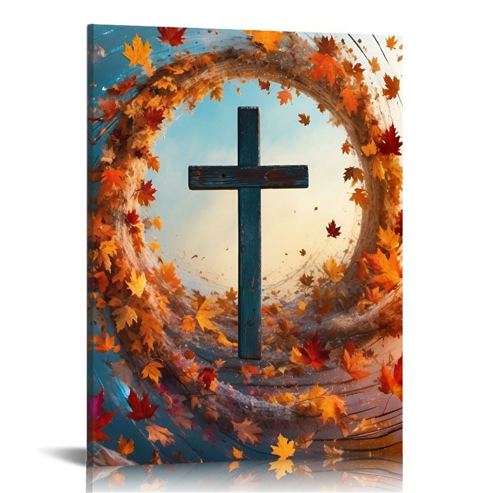 Vintage Easter Cross Christian Wall Art, Wreath Canvas Paintings Prints ...