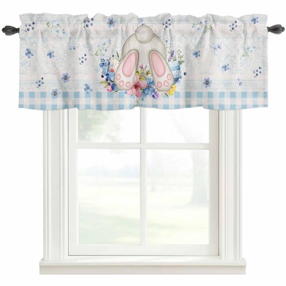 Vintage Easter Rod Pocket Curtain Valance, Spring Floral Bunny Blue ...