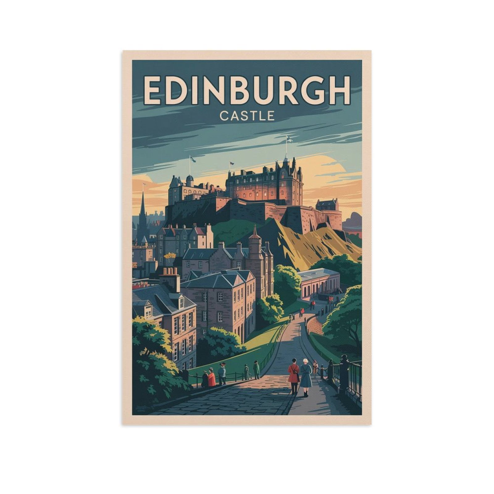 Vintage Edinburgh Cityscape Retro Scottish Tourism with Gothic ...