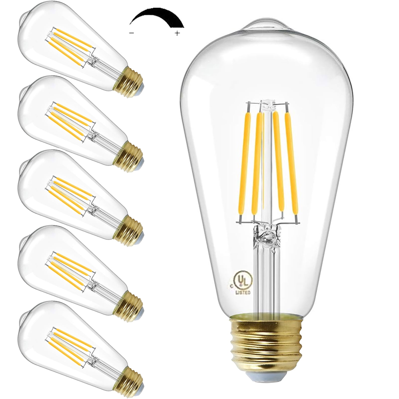 Vintage Edison Light Bulb 6W(60 Watt Equivalent) 2700K Warm White,Dimmable,ST19（ST58） LED ...