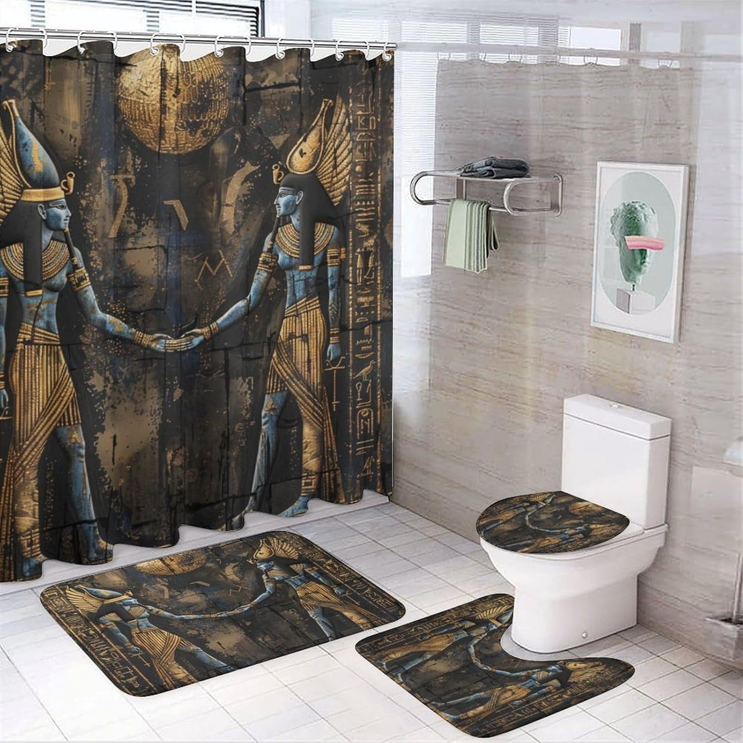 Vintage Egyptian Symbol Print Shower Curtain Set Bathroom Set ...