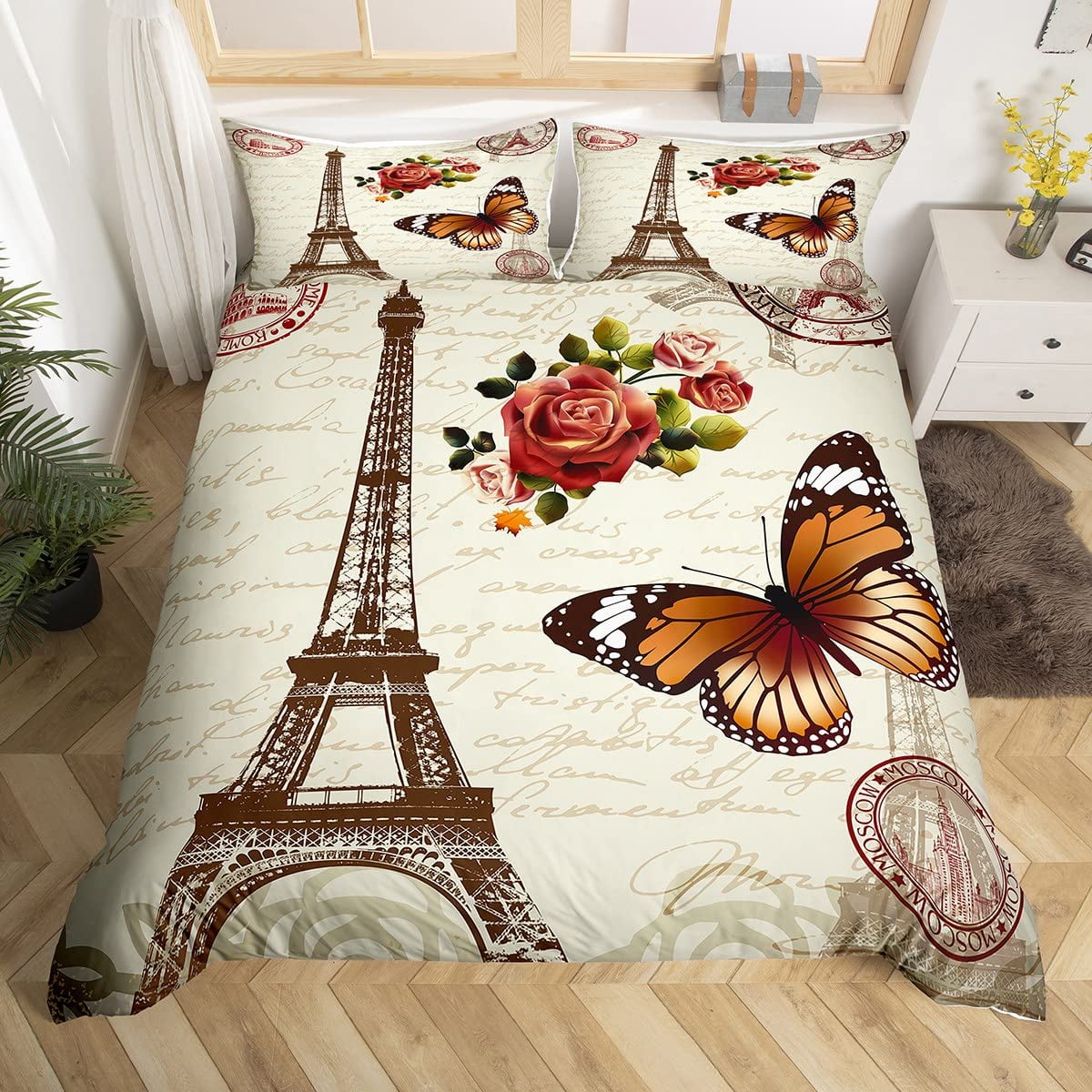 Vintage Eiffel Tower Duvet Cover Set Modern 3D Paris Theme Bedding Sets ...