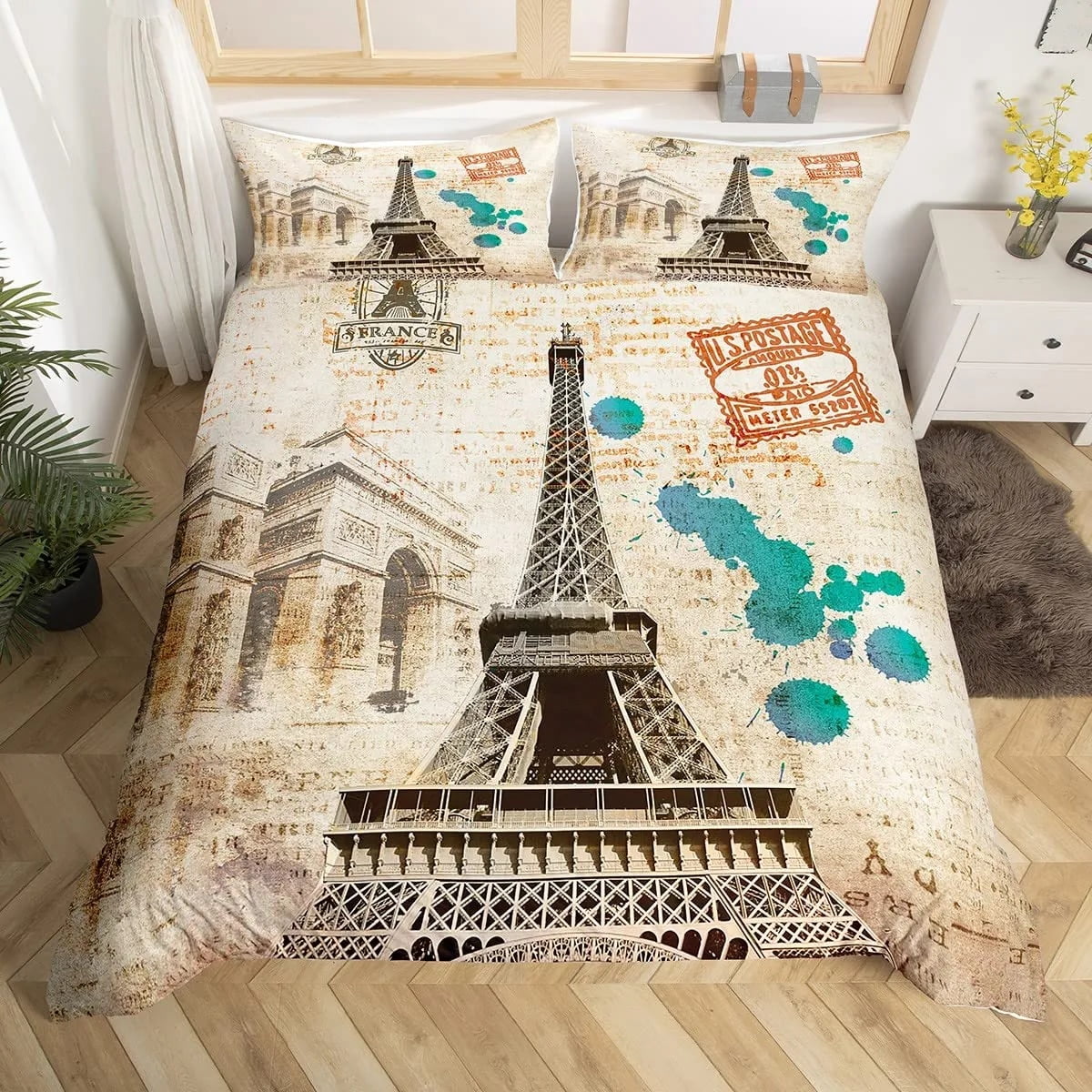 Vintage Eiffel Tower Duvet Cover Set Modern 3D Paris Theme Bedding Sets ...