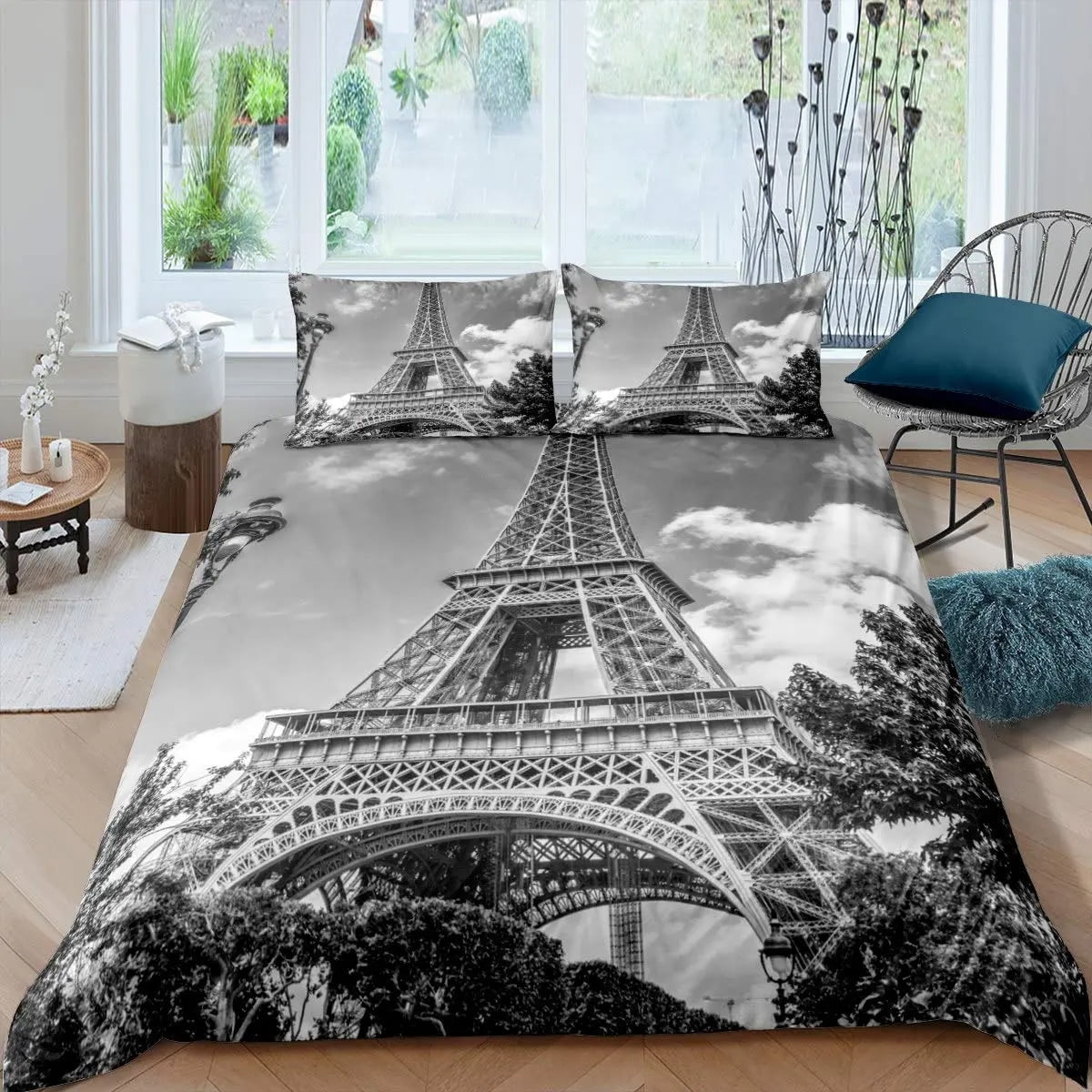 Vintage Eiffel Tower Duvet Cover Set Modern 3D Paris Theme Bedding Sets ...