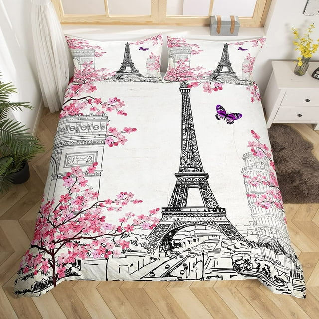 Vintage Eiffel Tower Duvet Cover Set Modern 3D Paris Theme Bedding Sets ...