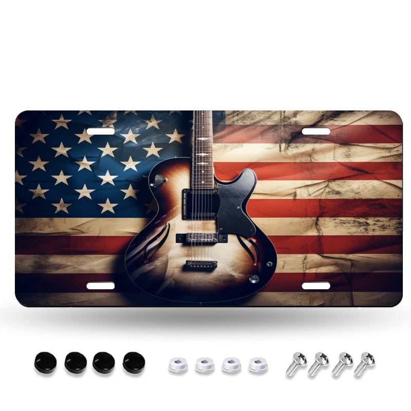 Vintage Electric Guitar Resting Against American Flag Background ...