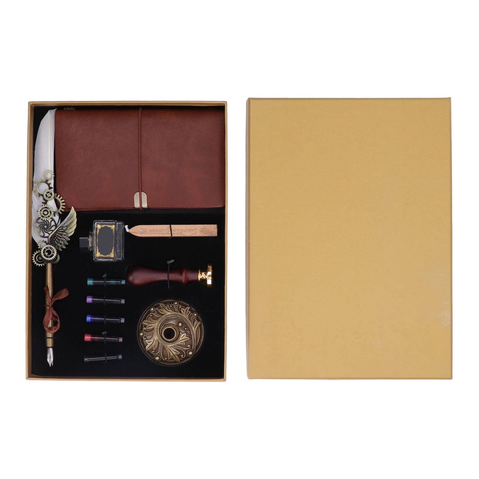 Vintage Elegance Quill Pen Set, Mechanical Texture White Feather Pen ...