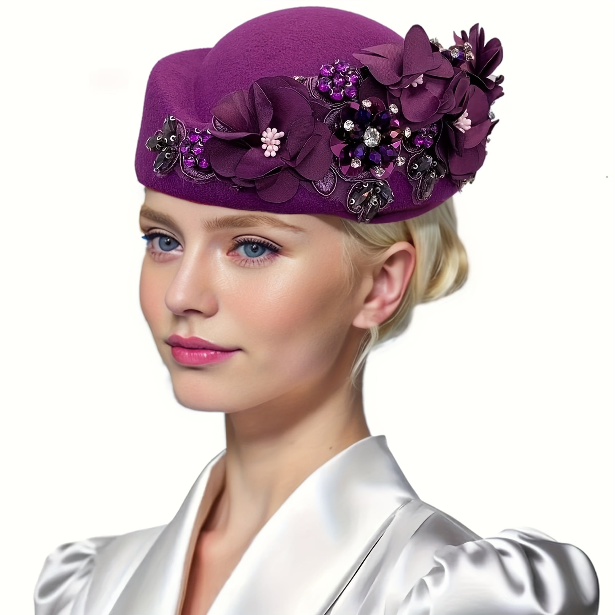 Vintage Elegant English Felt Turban Hat for Women, Ideal for Weddings ...