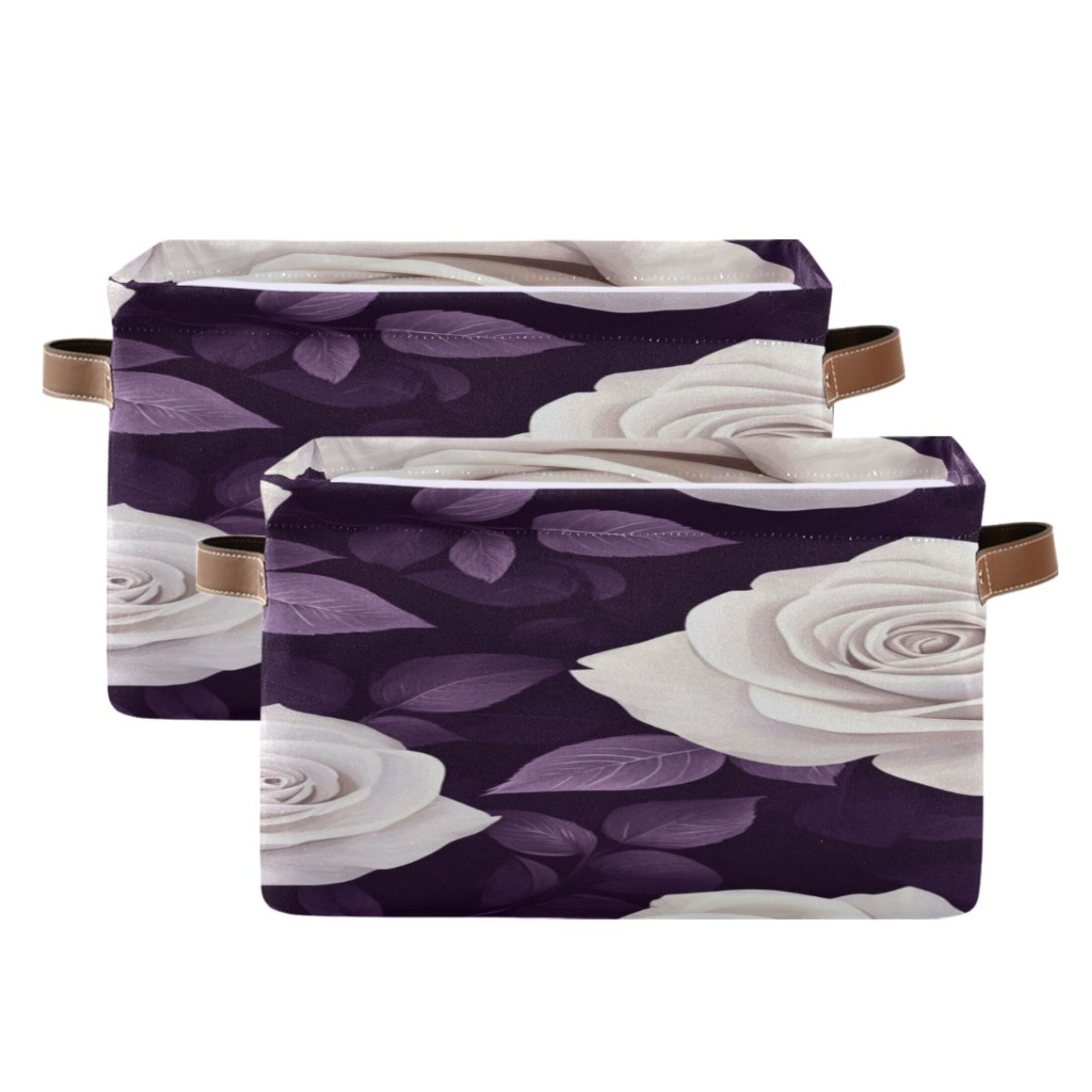 Vintage Elegant Roses Purple Leaves Square Storage Bins with Handles ...