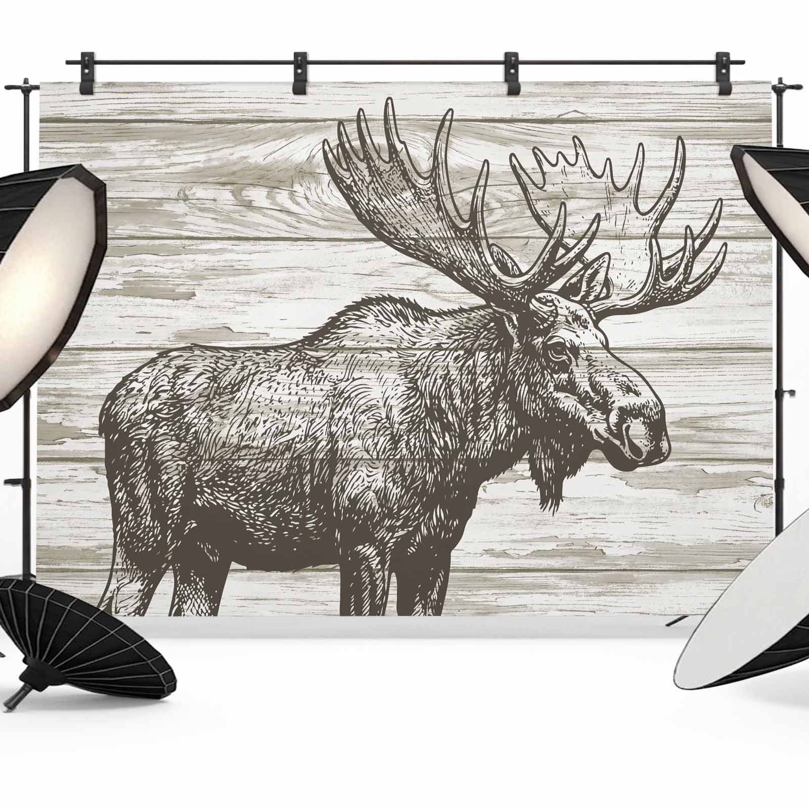 Vintage Elk Photography Backdrop 12x8FT, Animal Countryside Retro Wood ...