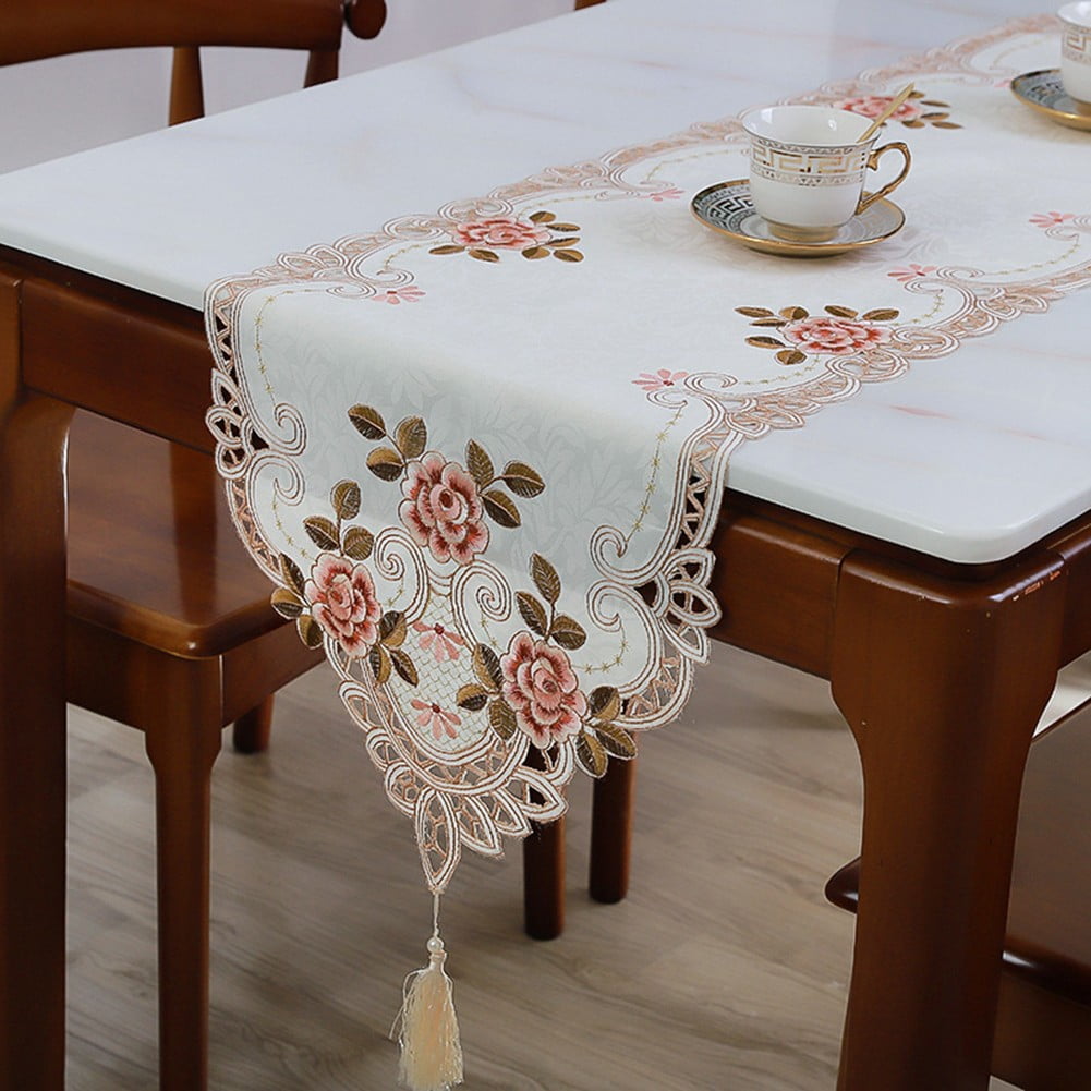 Vintage Embroidered Lace Tablecloth Elegant Rustic Flowers Table Decor ...
