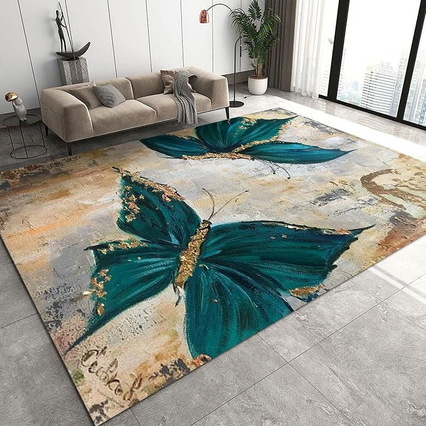 Vintage Emerald Green Butterfly Area Rug For Living Room, Luxury ...