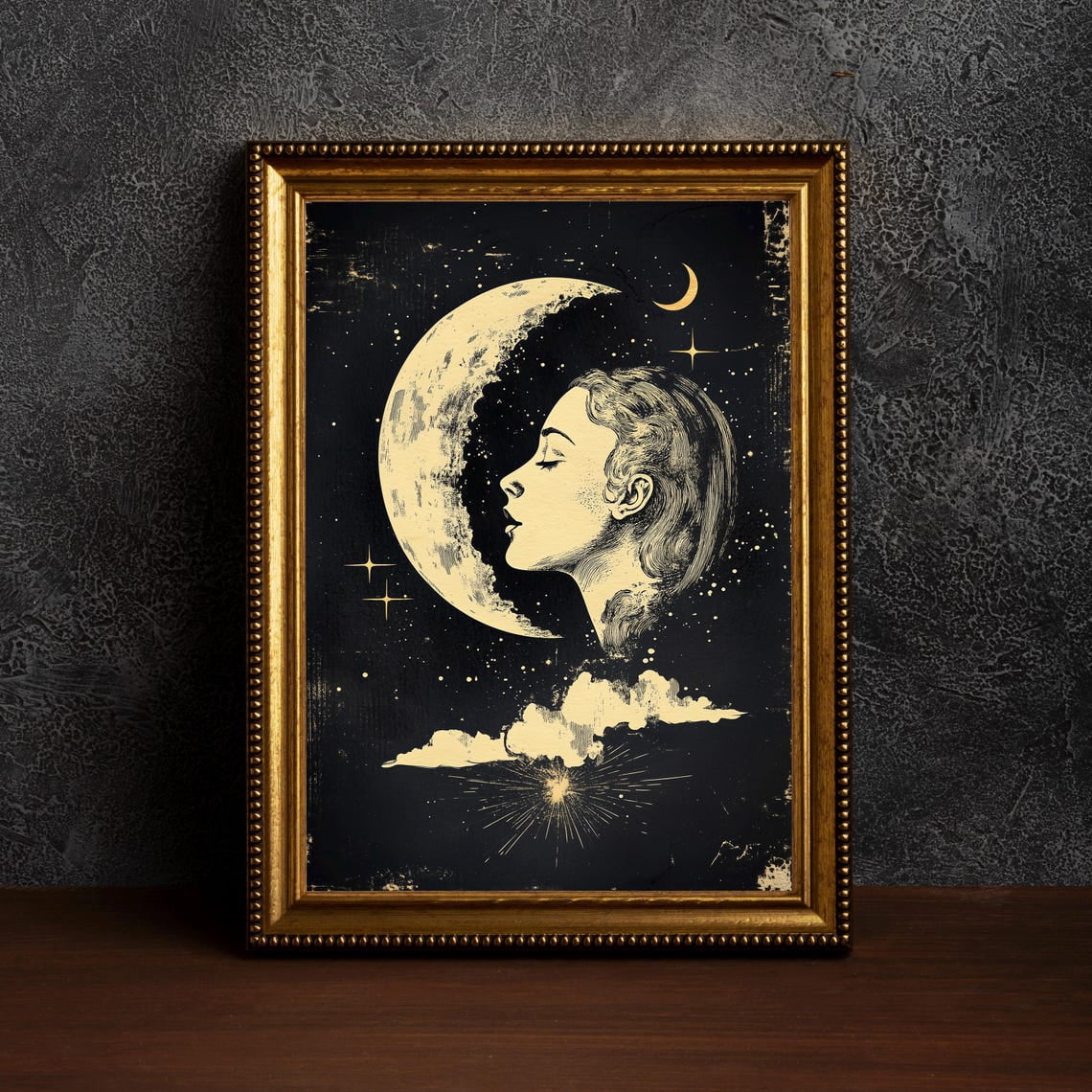 Vintage Enchanting Celestial Moon Art,Celestial Full Moon,Night Art ...