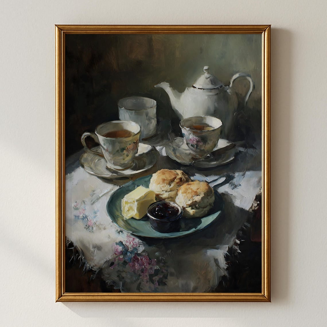 Vintage English Tea Wall Art Print, Afternoon Tea With Scones Jam And ...