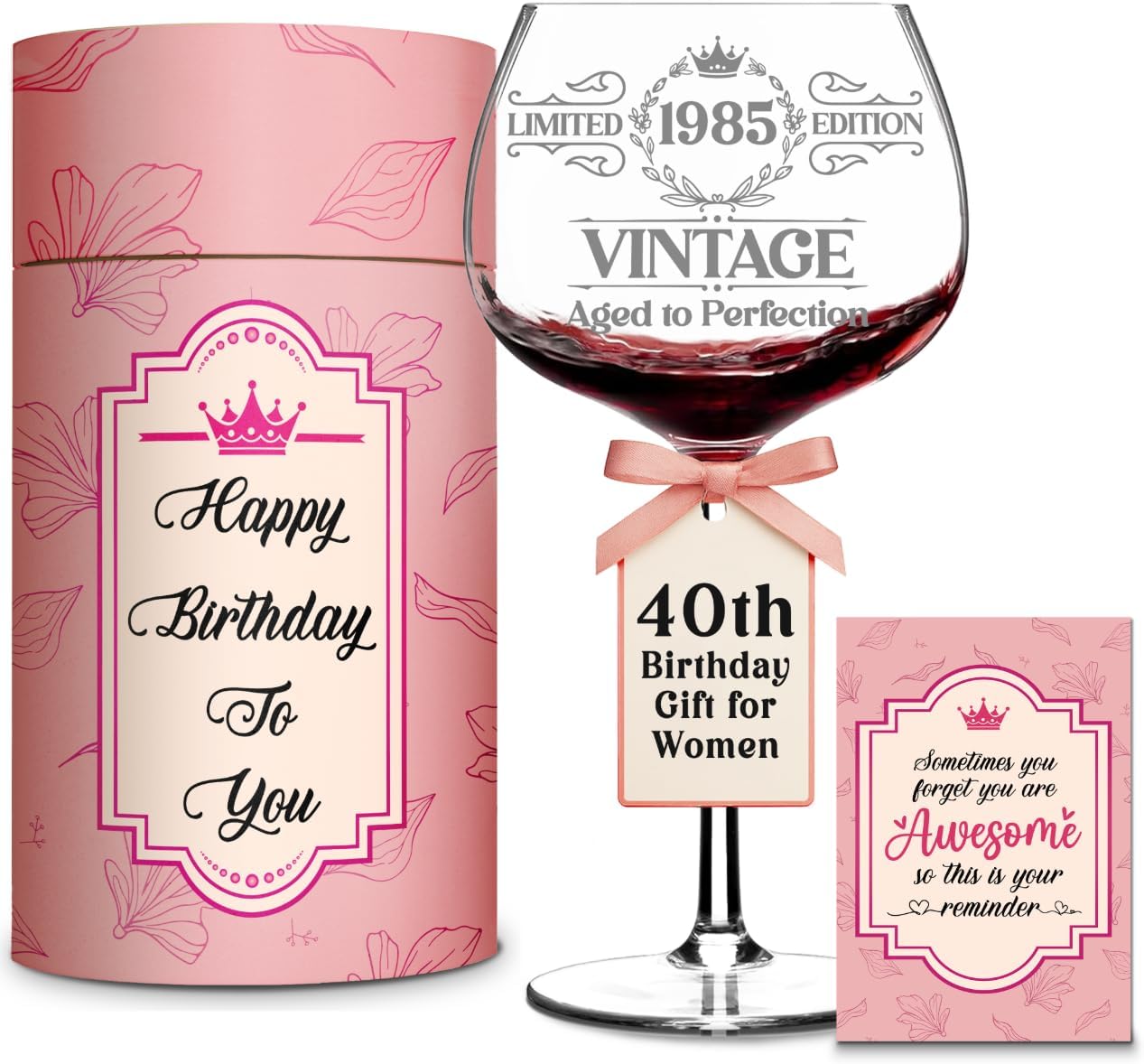 Vintage Engraved Wine Glass - 40th Birthday Gifts Women - 40 Year Old ...