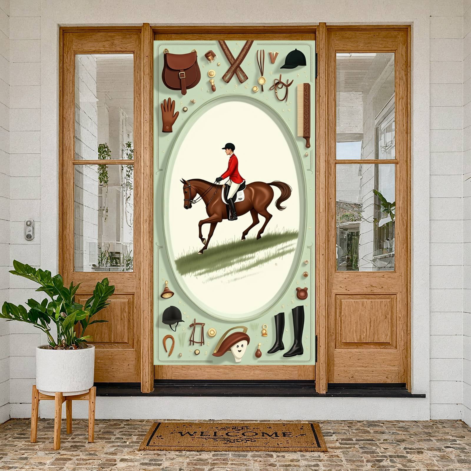 Vintage Equestrian Banner Red Riding Coat Horse Riding Display Brown ...