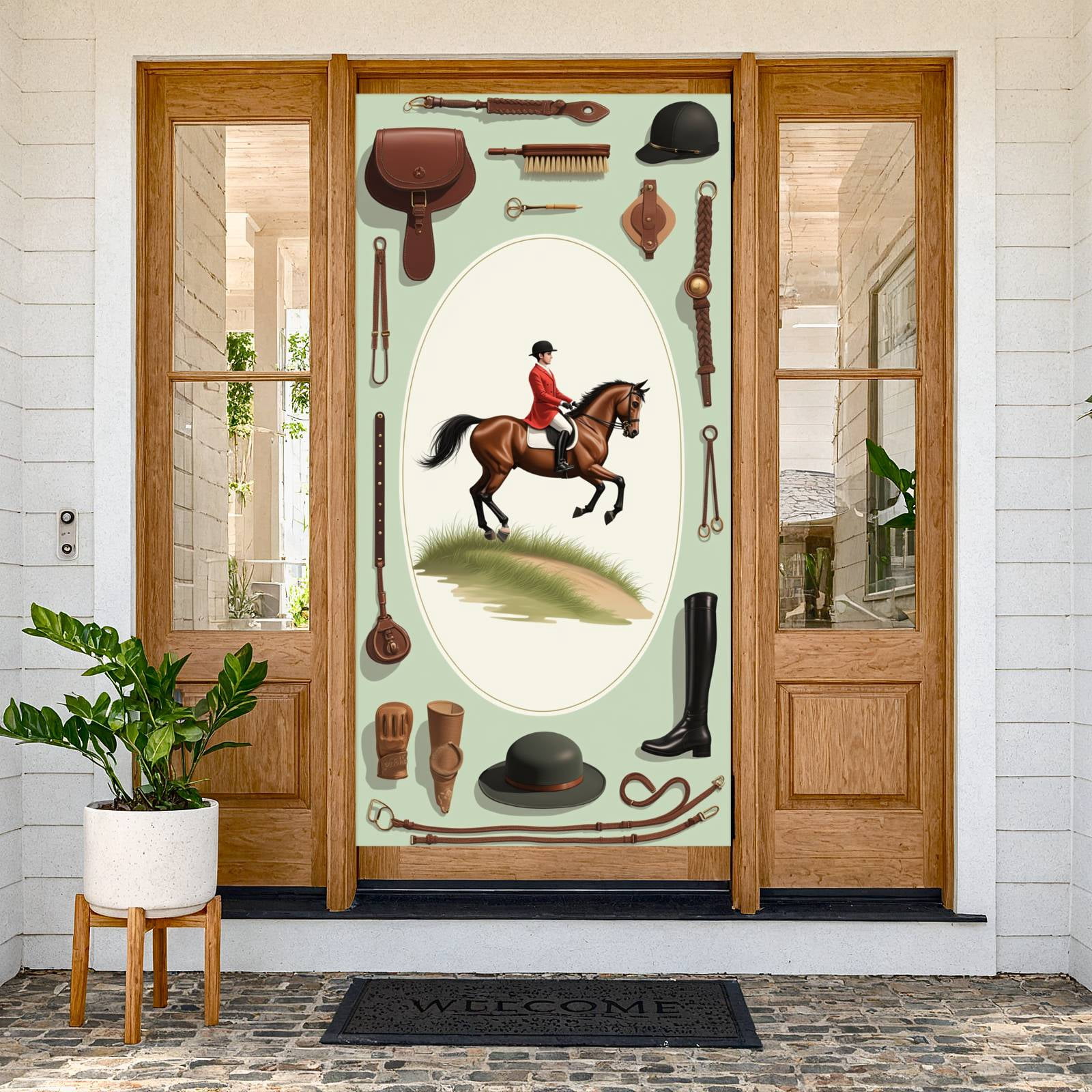 Vintage Equestrian Banner Red Riding Coat Horse Riding Display Brown ...