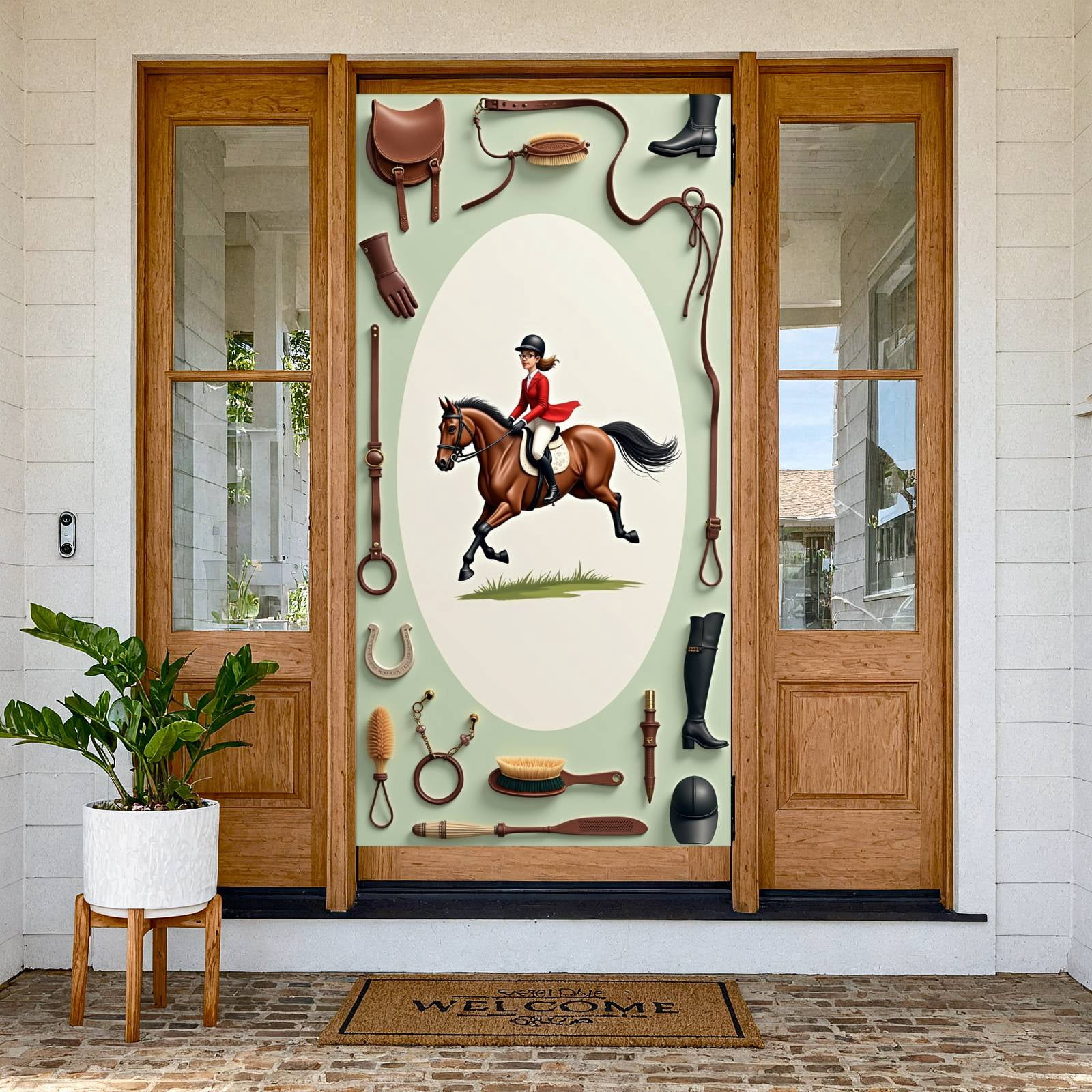 Vintage Equestrian Banner Red Riding Coat Horse Riding Display Brown ...