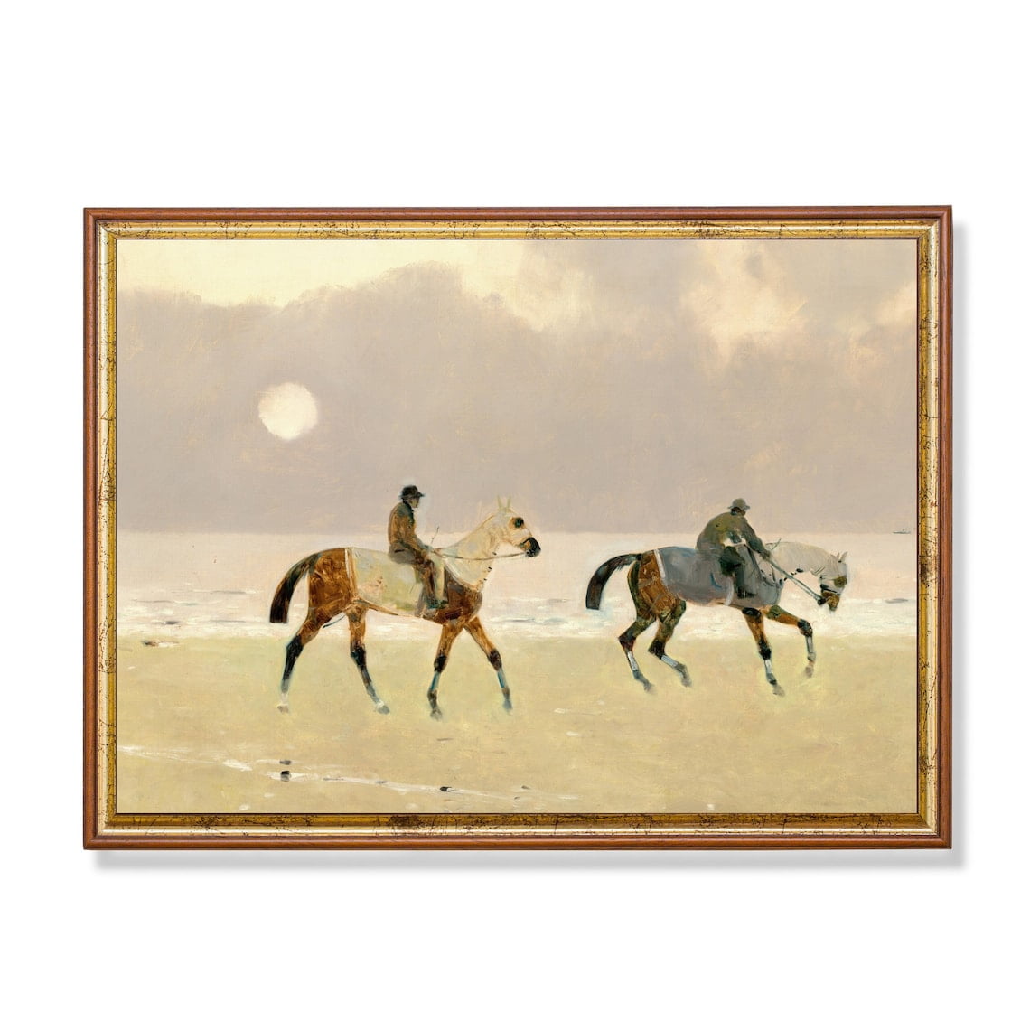 Vintage Equestrian Poster Horse Riders On Beach, Neutral Fine Art ...