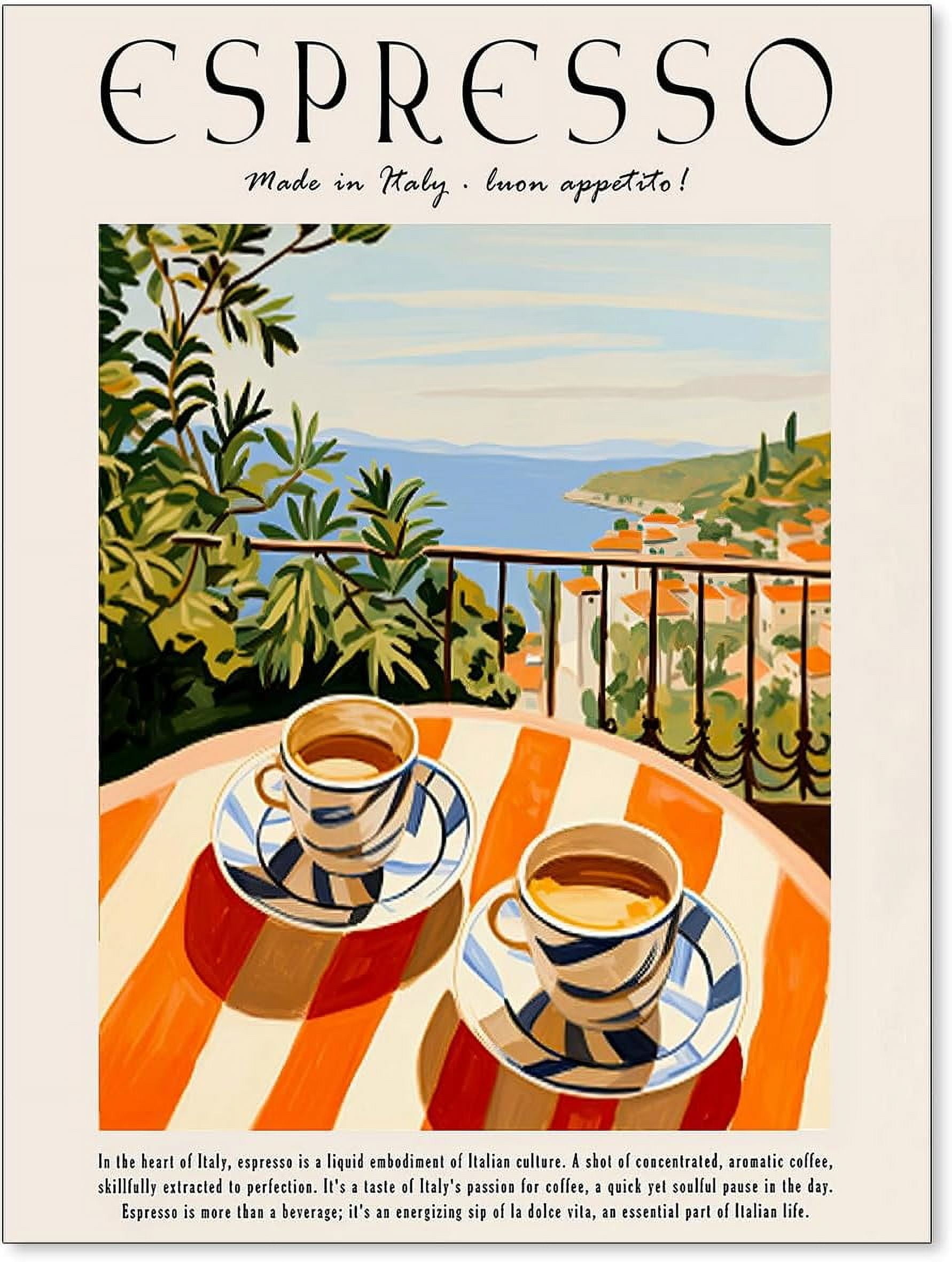 Vintage Espresso Coffee Poster Italian Food Wall Art Trendy Cozy Travel ...